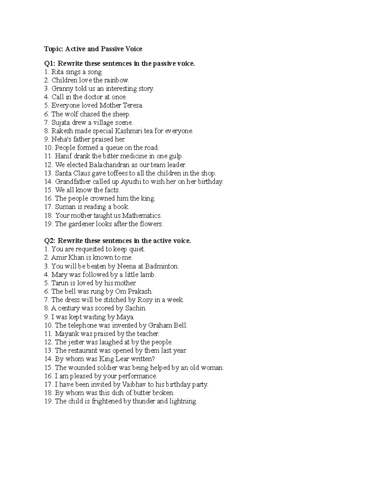 Active - AAAAAAAAAAAAAAAAAA - Topic: Active and Passive Voice Q1 ...