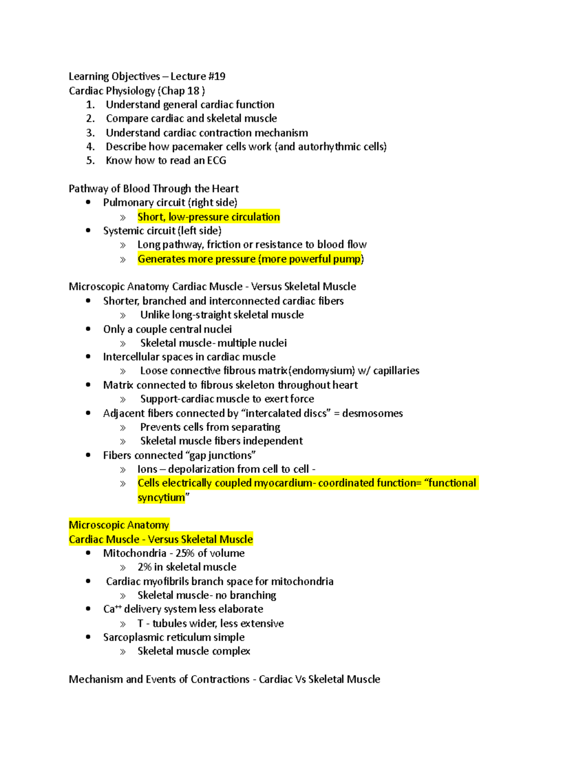 Lecture 19 - review - Learning Objectives – Lecture # Cardiac Physiology (Chap 18 ) 1 ...