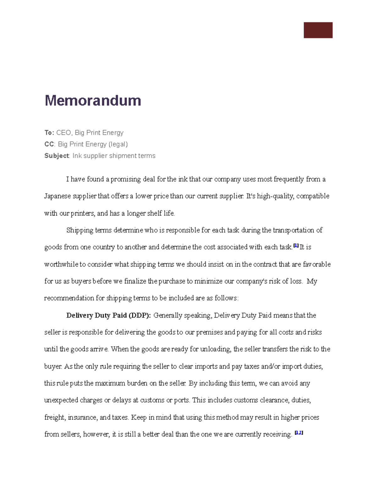 LAW204 Unit 7 Assignment Memo (completed) - Memorandum To: CEO, Big ...