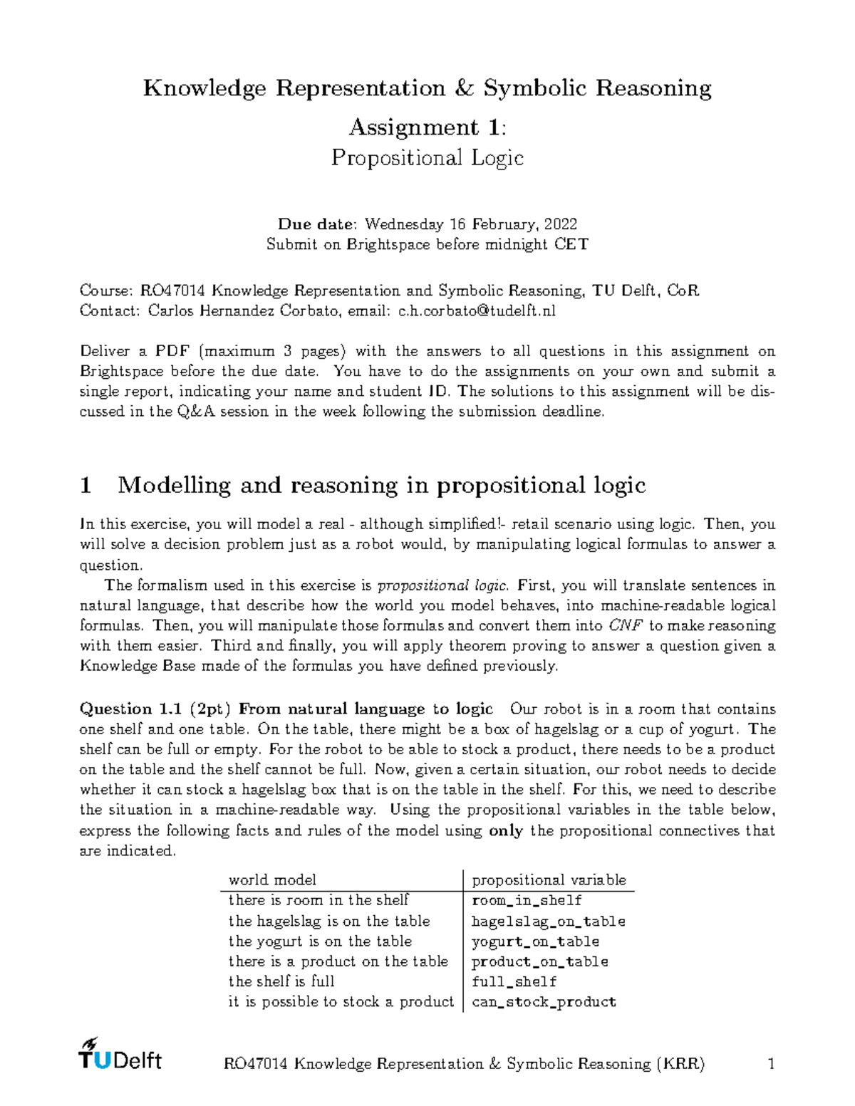 KRR2022 Assignment 1 - Knowledge Representation & Symbolic Reasoning ...