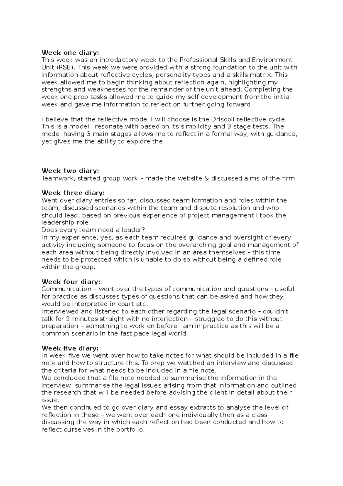 Diary Entries - Week one diary: This week was an introductory week to ...