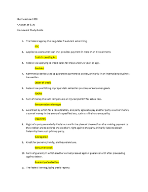 Business Law 1090 Chapter 37,38&39 Homework and Study Guide - Business ...