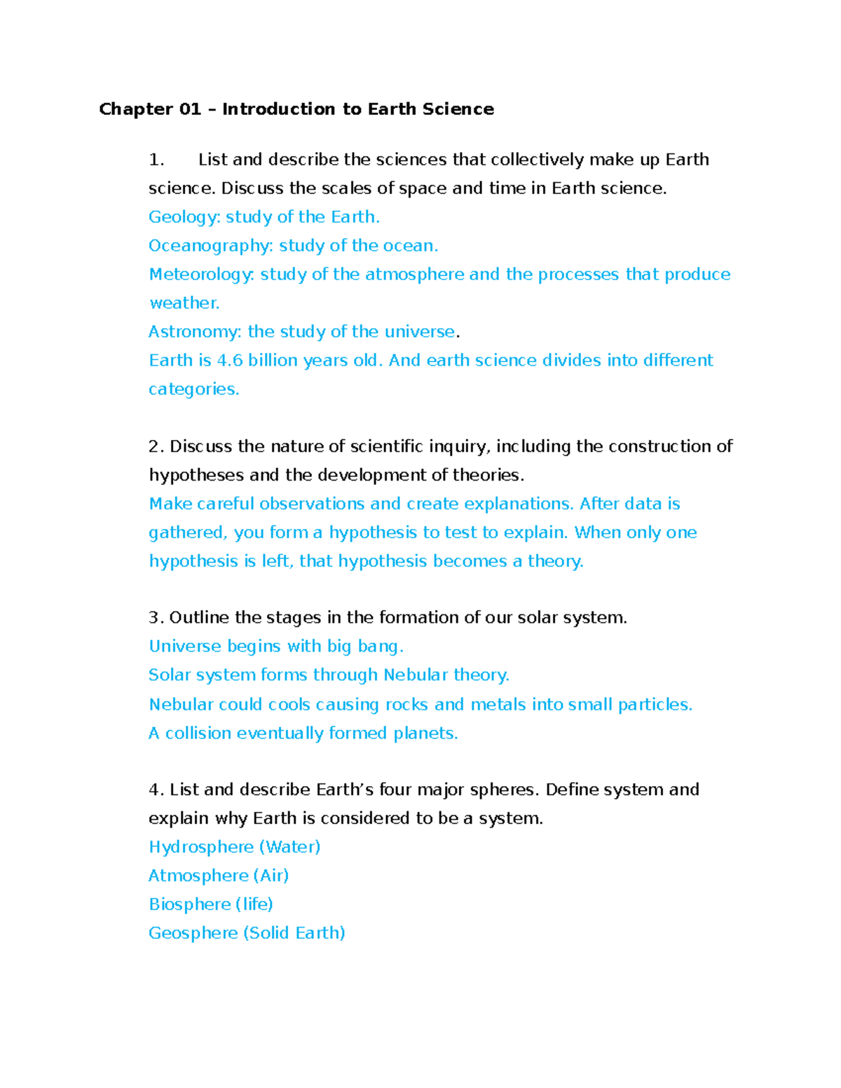 Chapter 01 outline - Chapter 01 – Introduction to Earth Science List ...