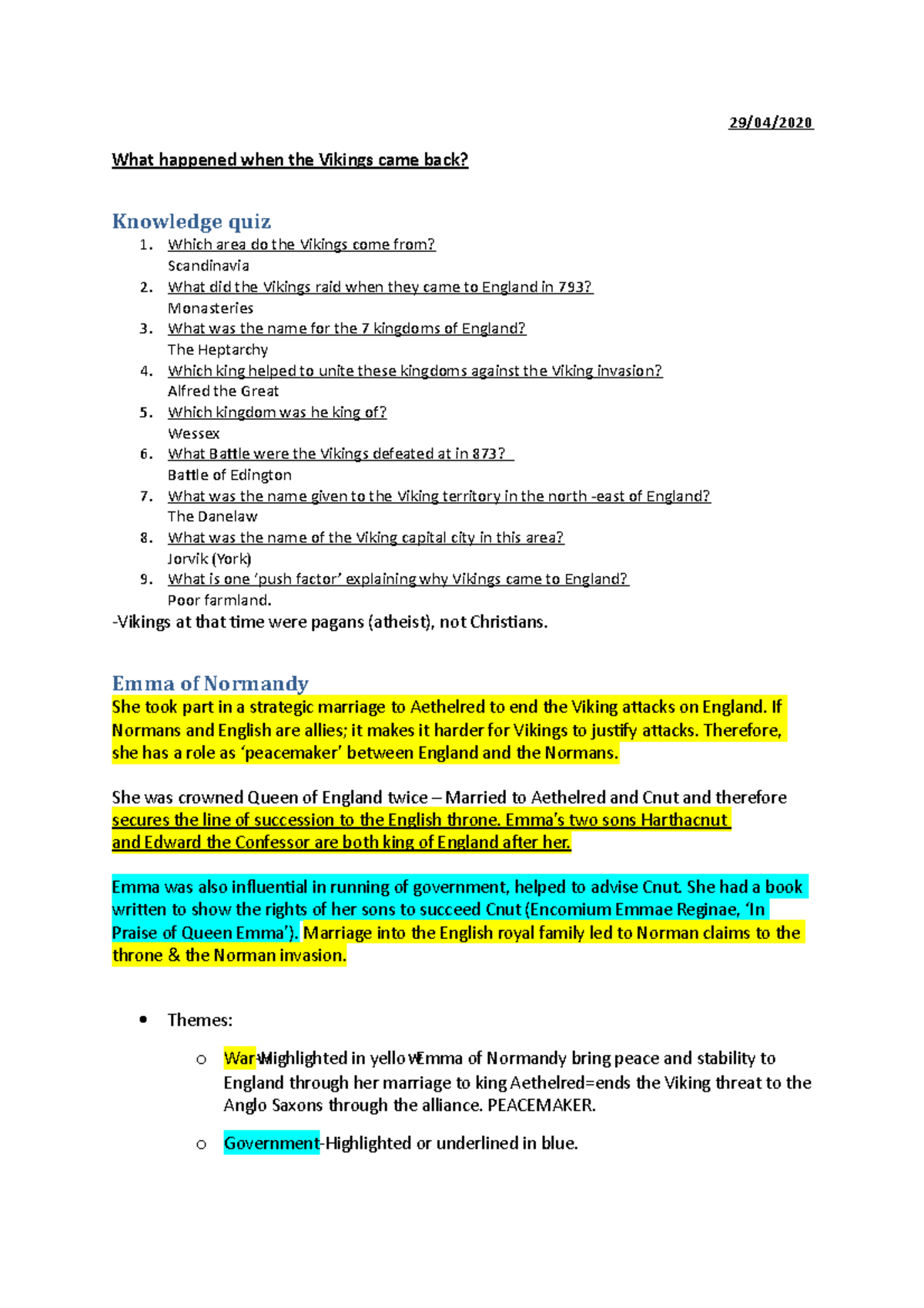 Lesson 2 - Lecture notes 2 - 29/04/ What happened when the Vikings came ...
