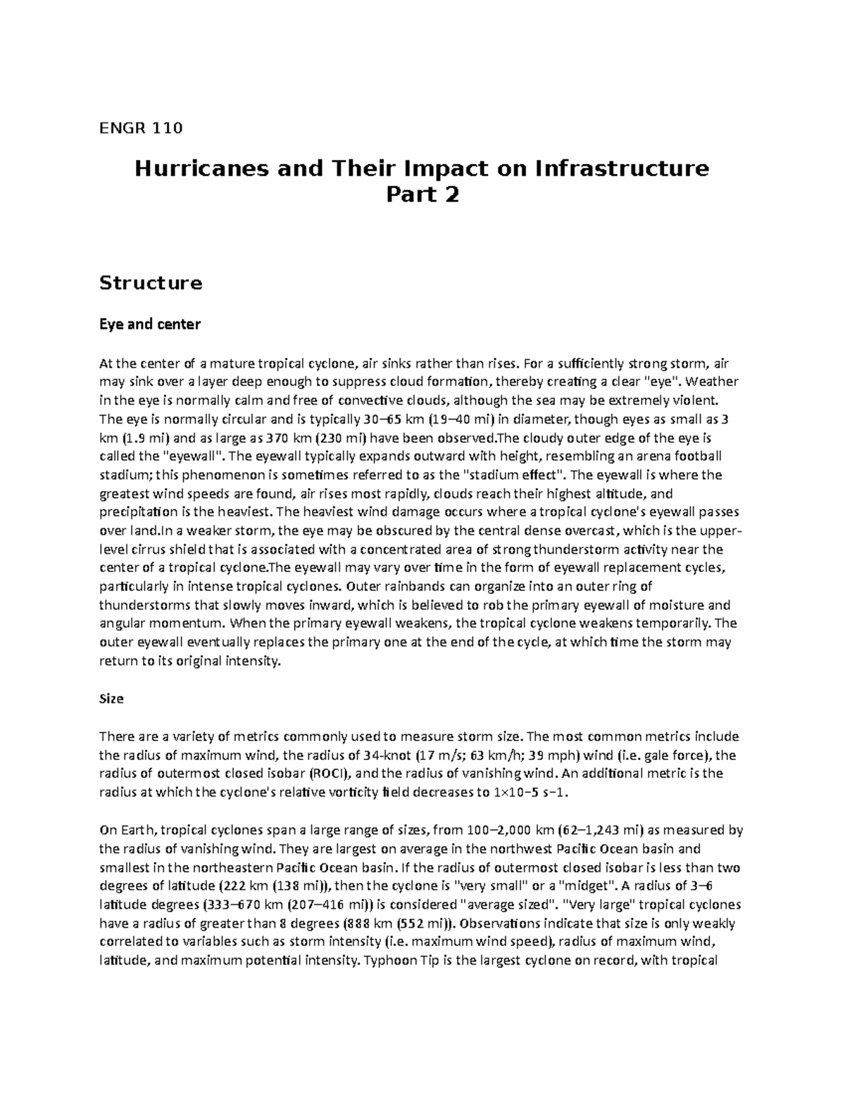 Hurricanes and Their Impact on Infrastructure Part 2 ENGR 110 - ENGR ...