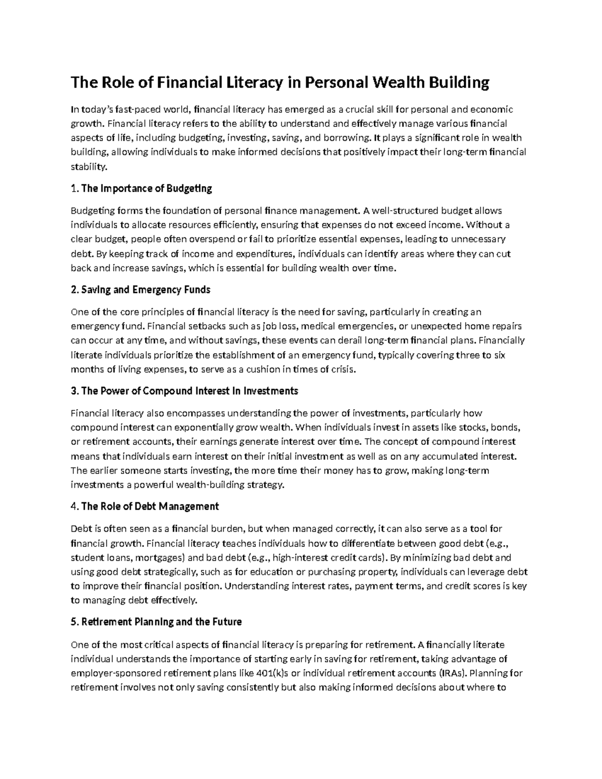 The Role of Financial Literacy in Personal Wealth Building - Financial ...