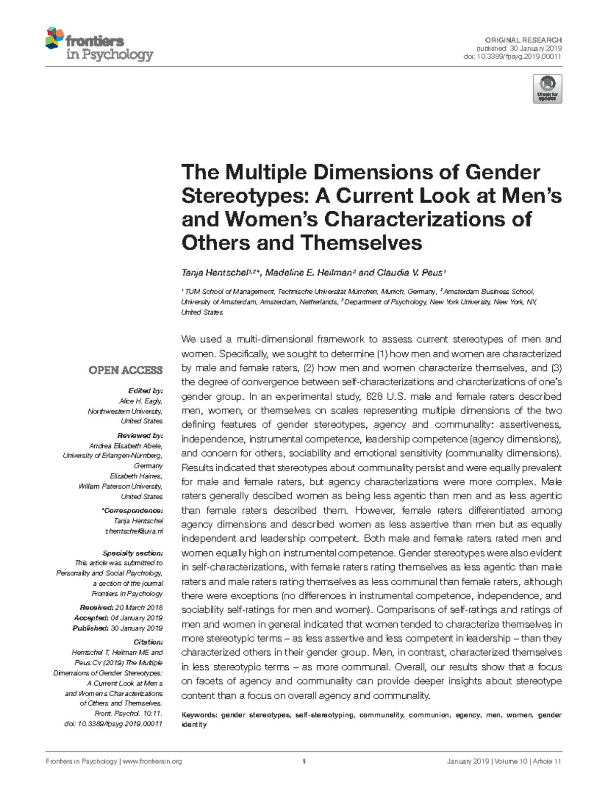 Unit 7 Article on The Multiple Dimensions of Gender Stereotypes A ...