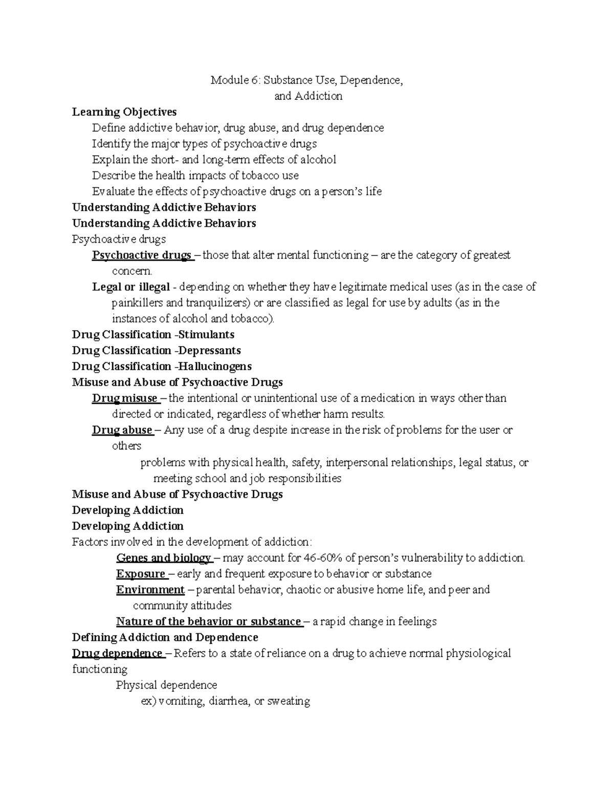 Science of a healthy lifestyle module 6 pt1 - Module 6: Substance Use ...