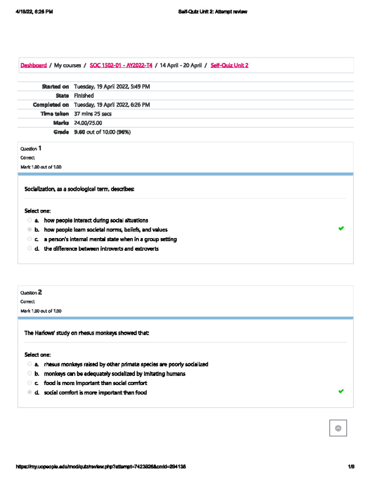 Unit 2 Quiz 95 - Soc 1502 Unit 2 Quiz 95% - SOC 1502 - Studocu