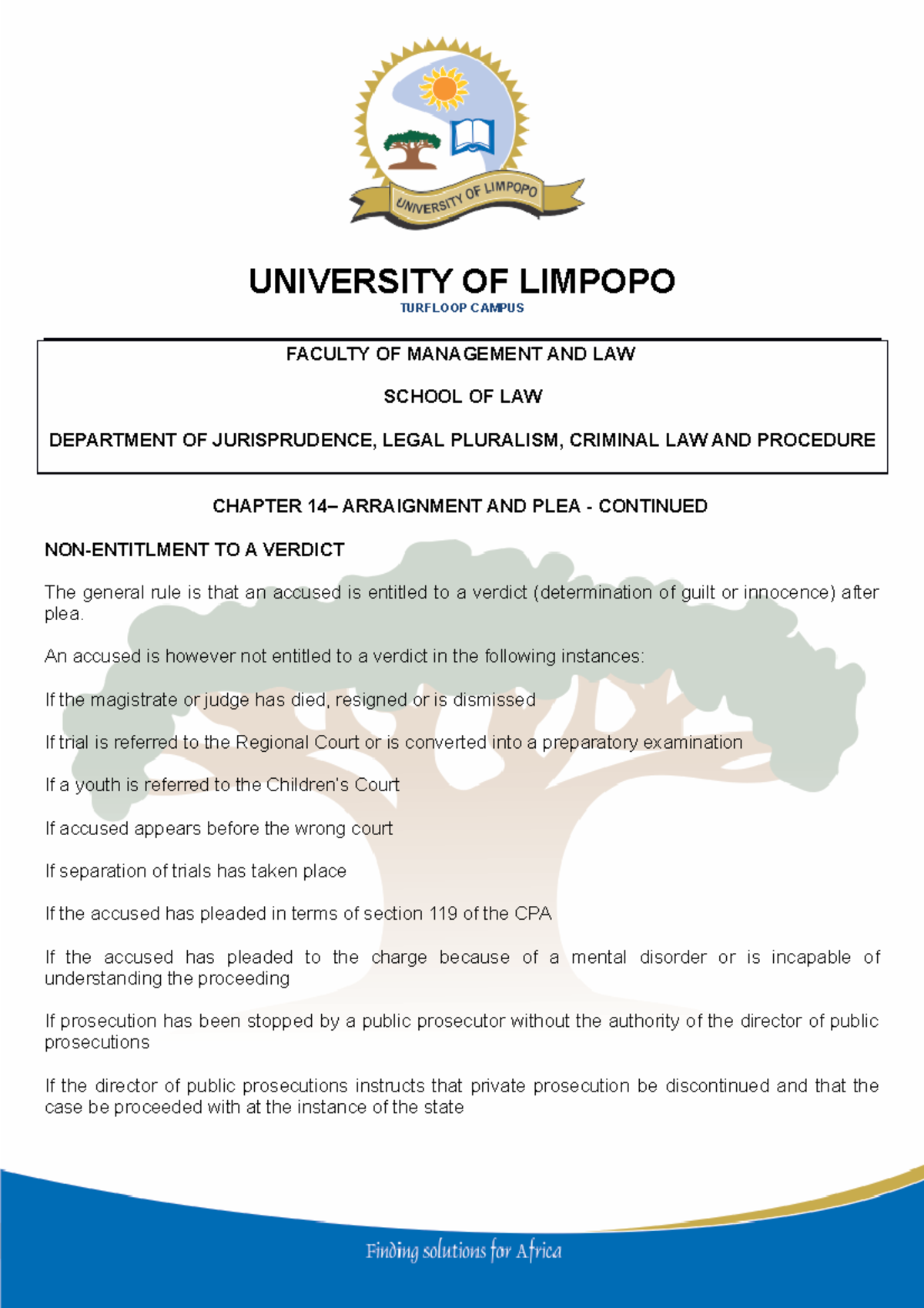 BB Chapter 14 Continued - UNIVERSITY OF LIMPOPO TURFLOOP CAMPUS FACULTY ...