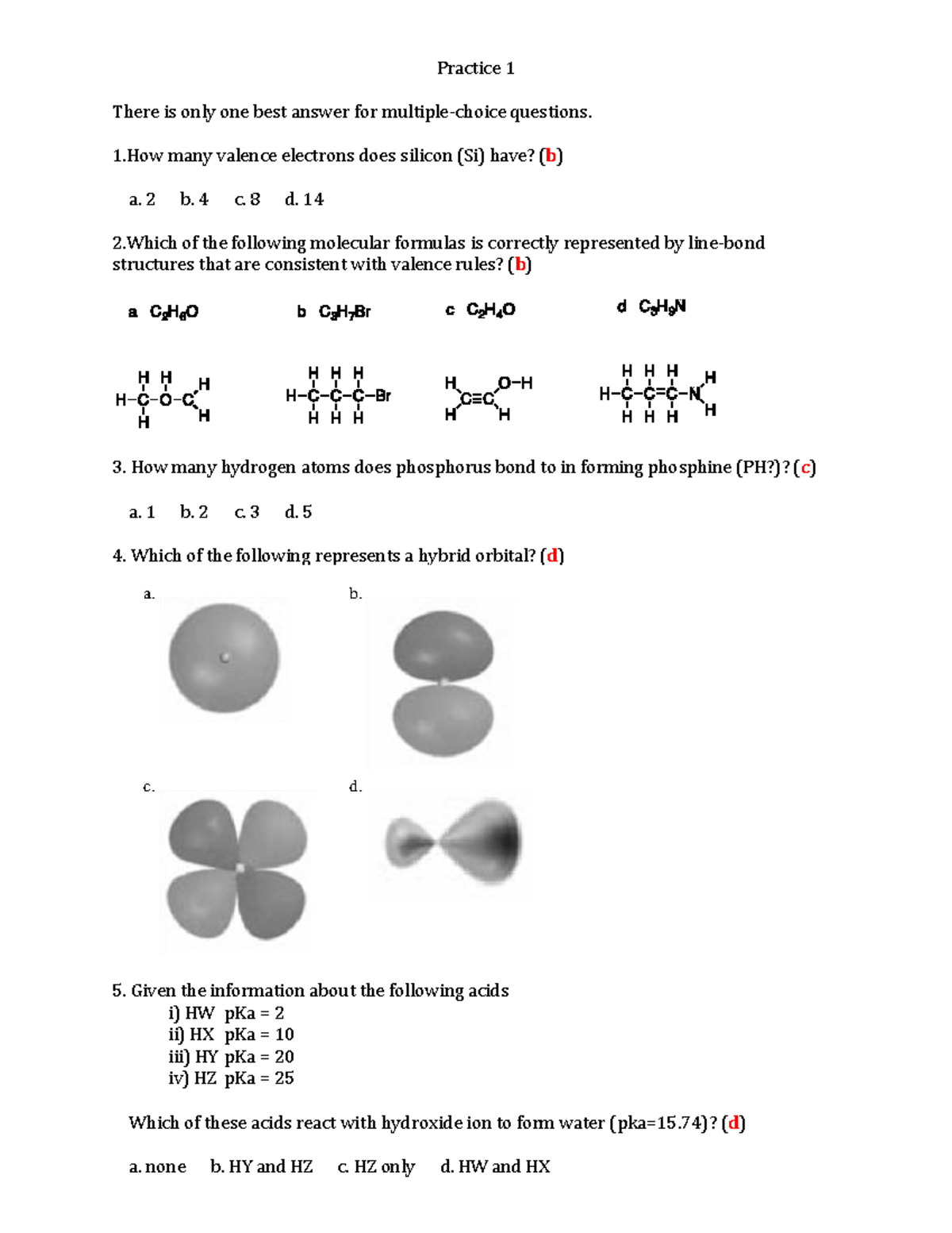 Practice 1 answer - Practice 1 There is only one best answer for ...