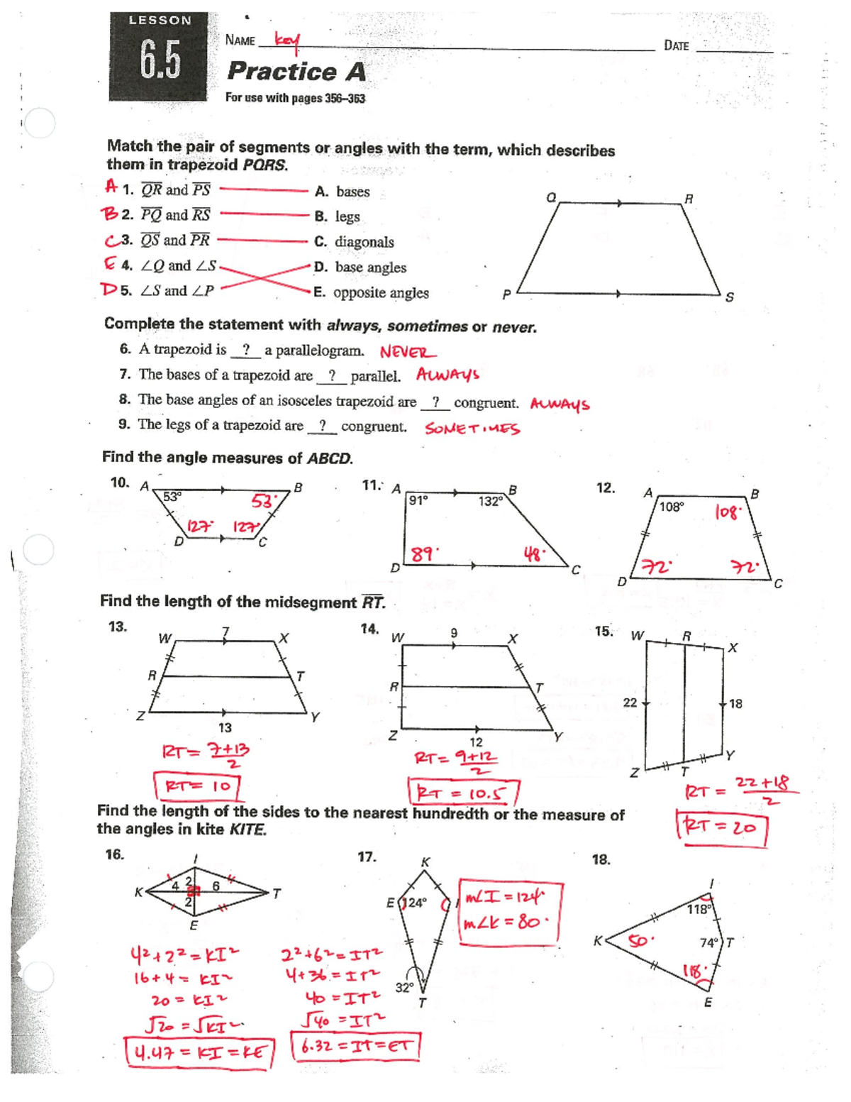 Geomatry Key for the chapter 12 unit - Studocu