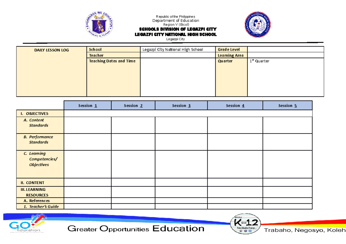 DLL 22 23 Blank - FORMS FOR DLL - Department of Education Region V ...