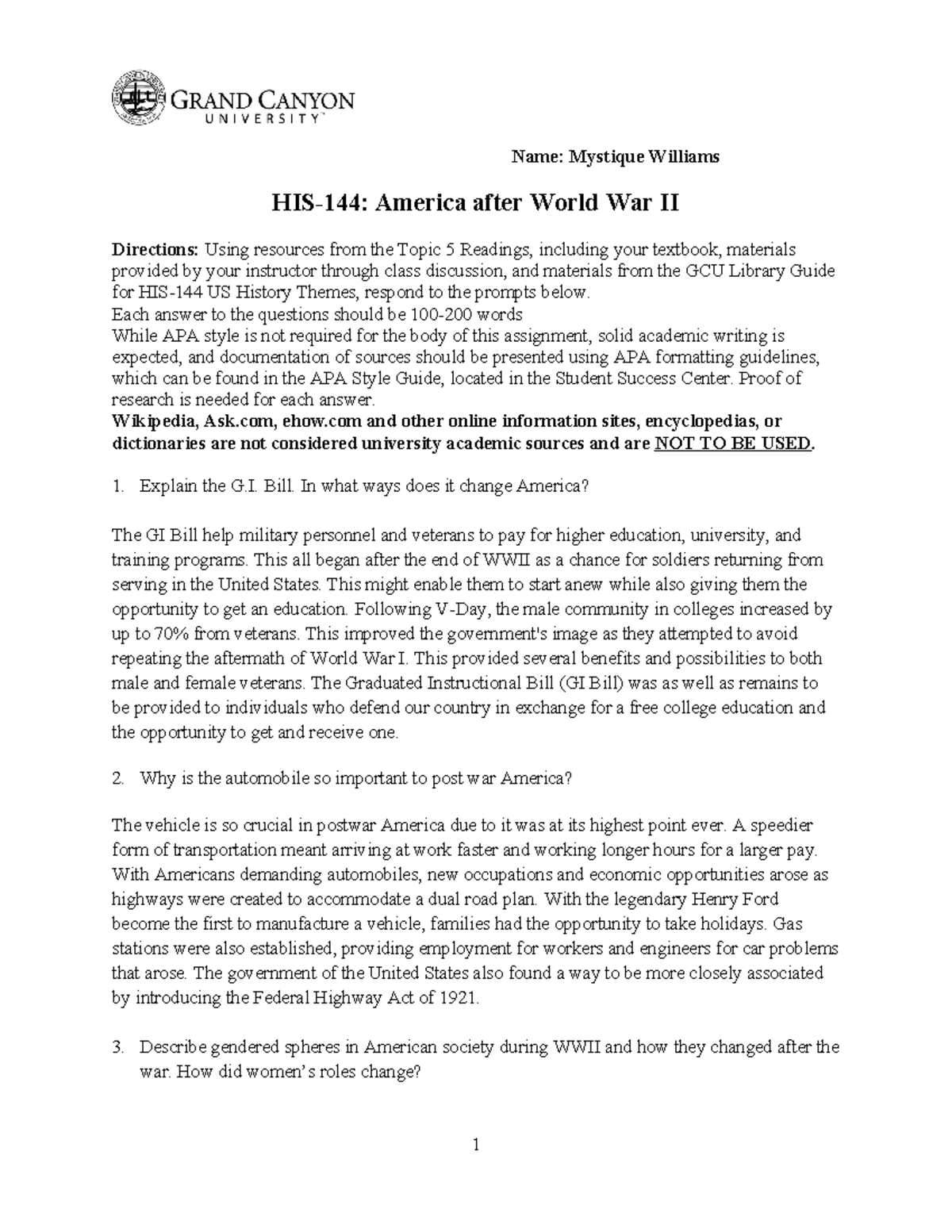 HIS-144-RS-America after WWII Worksheet - Name: Mystique Williams HIS ...