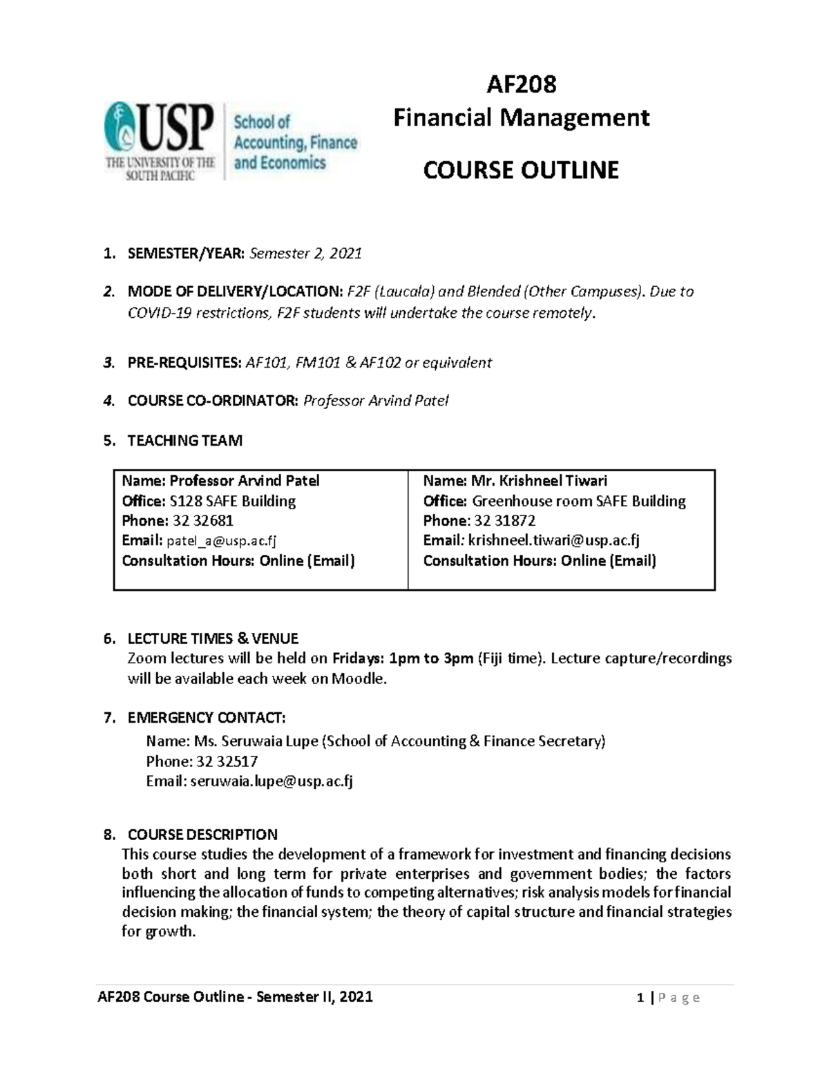 AF208 Course Outline Semester 2 2021 Updated AF 208 Financial af208-course-outline-semester-2-2021-updated-af-208-financial
