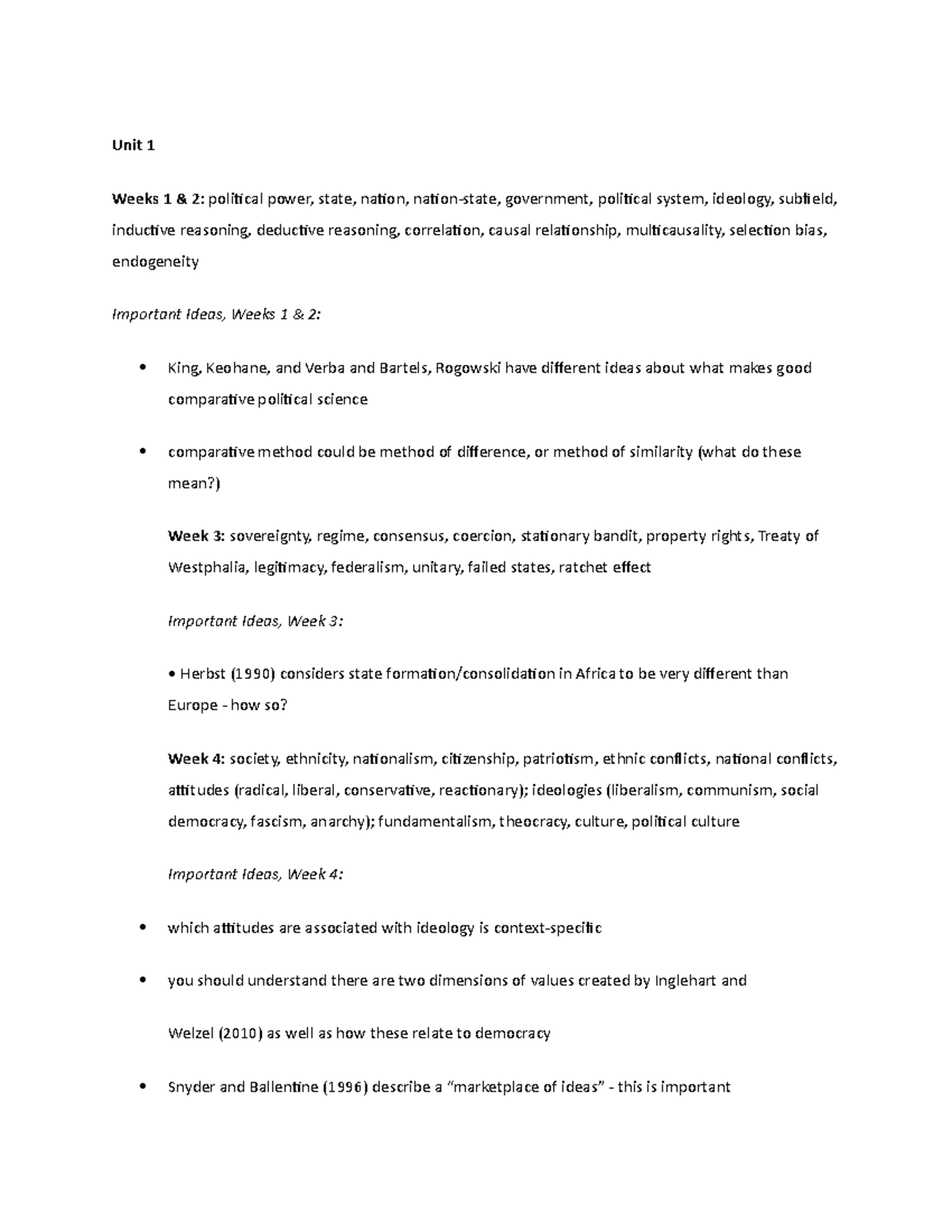 POSC 2401 midterm studyguide - Unit 1 Weeks 1 & 2: political power ...