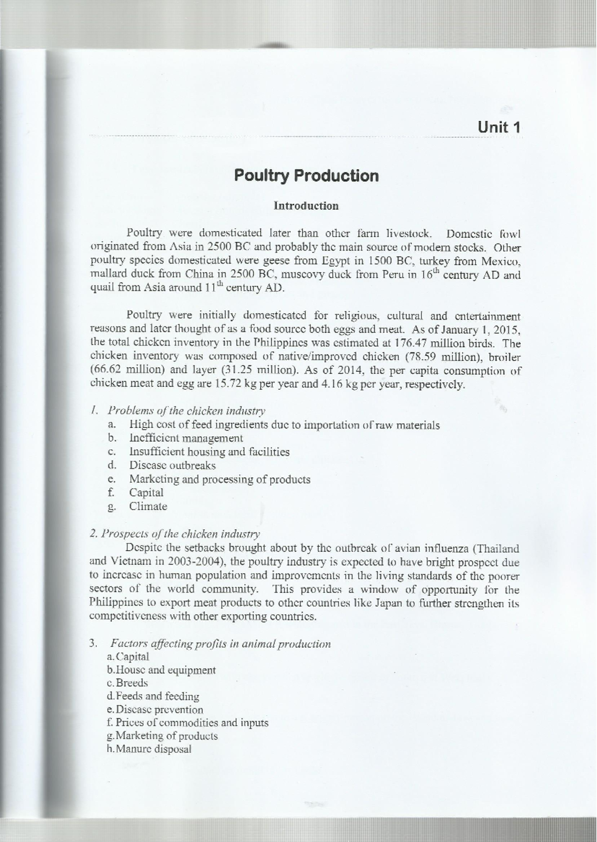 Chapter 1. Poultry Production - Unit 1 Poultry Production Introduction ...