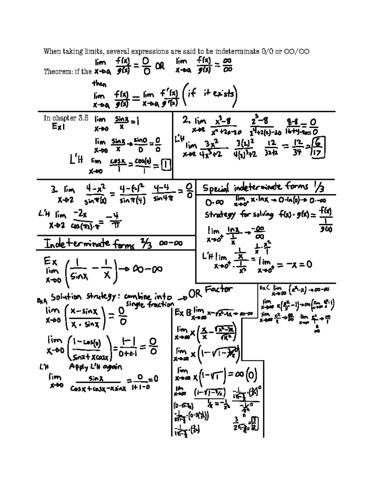 4.7 L’Hopitals Rule - Lecture notes from class - When taking limits ...
