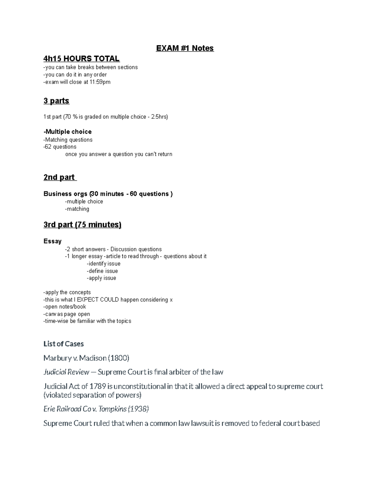 EXAM #1 Notes - EXAM #1 Notes 4h15 HOURS TOTAL -you can take breaks ...