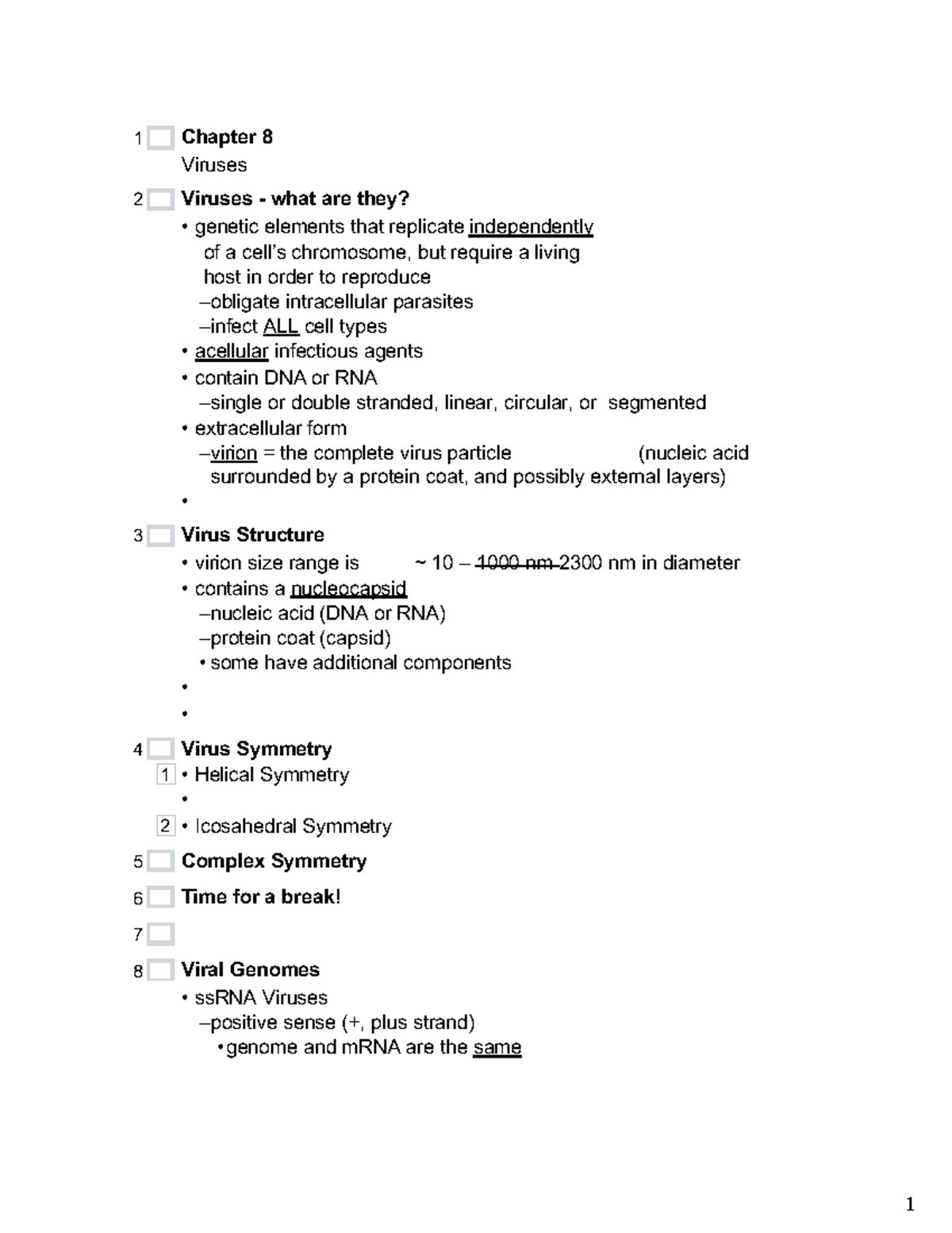 Microbiology notes Viruses - 1 Chapter 8 Viruses Viruses - what are ...