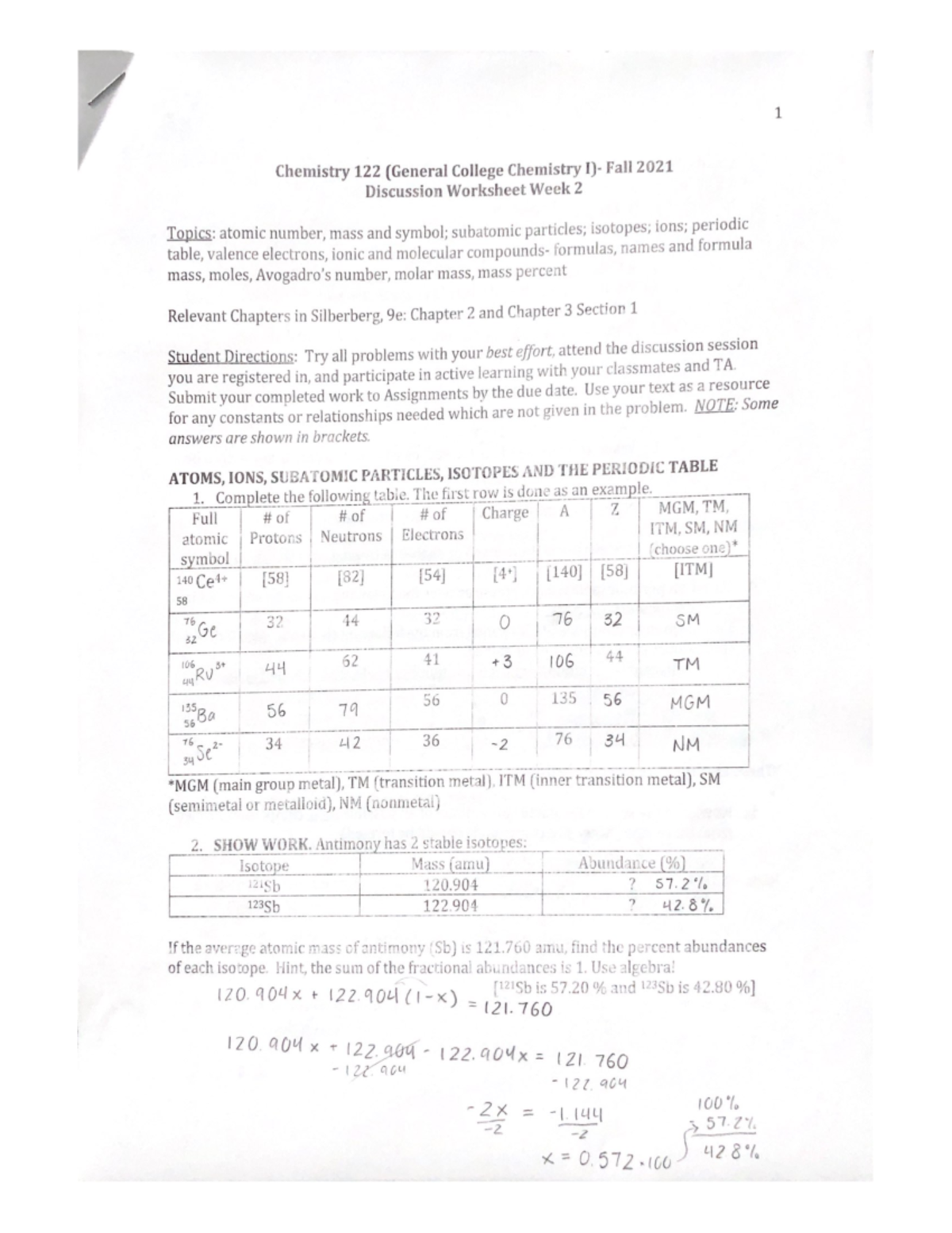 CHEM 122 Discussion Worksheet Week 2 - CHEM 122 - Studocu