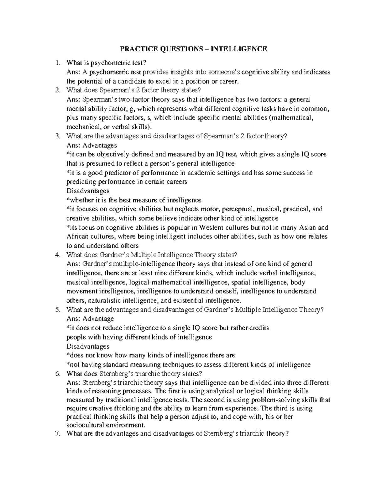 Practice Questions Intelligence tutorail - PRACTICE QUESTIONS ...