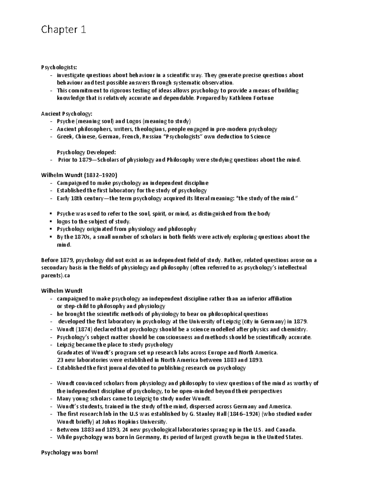 Psychology Chapter 1 ALL notes - Psychologists: investigate questions ...