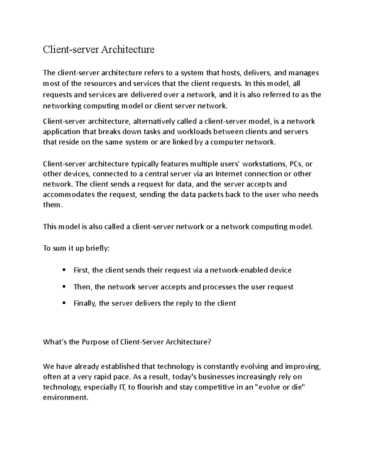 Client Server Architecture Client Server Architecture The Client Server Architecture Refers To