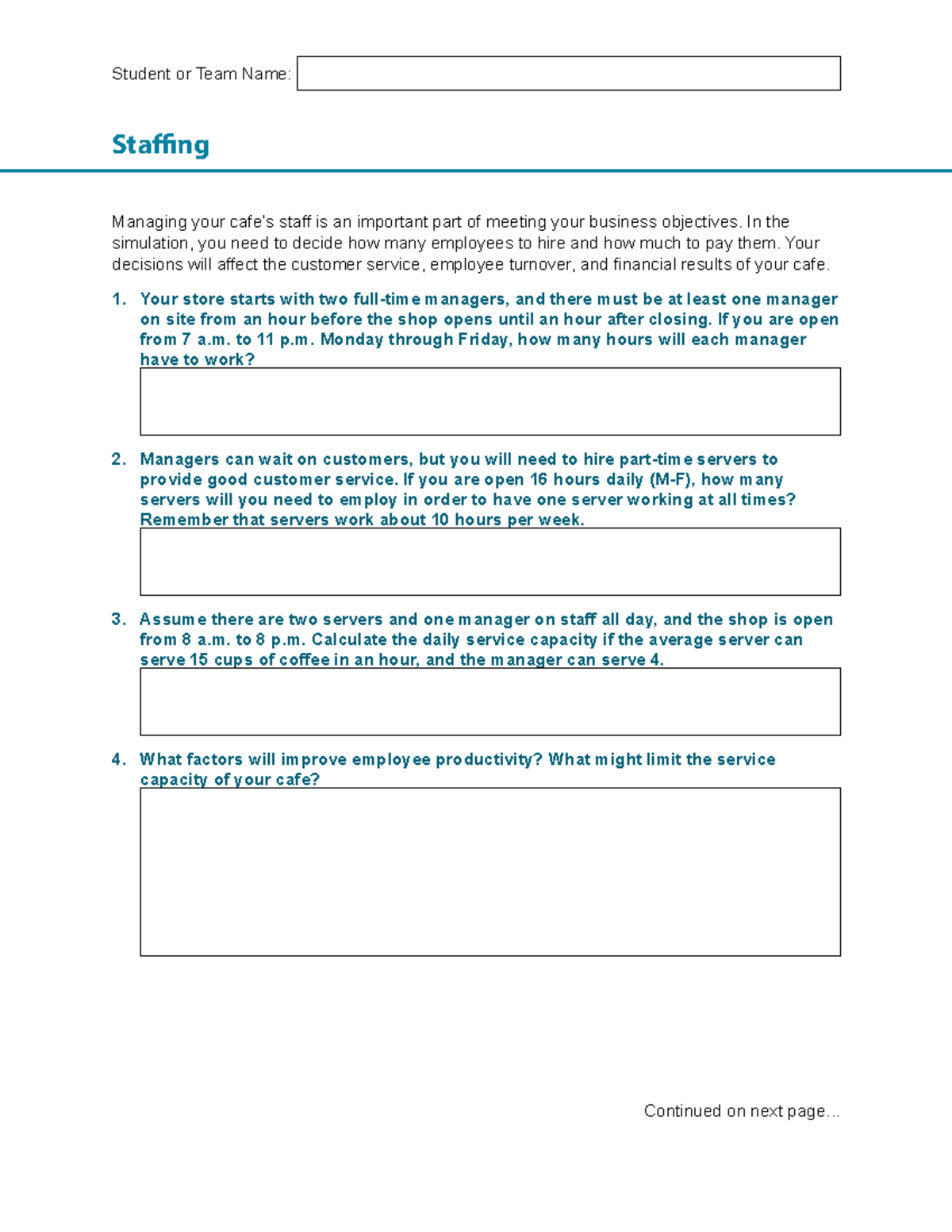 Staffing Assignment - good - Student or Team Name: Staffing Managing ...
