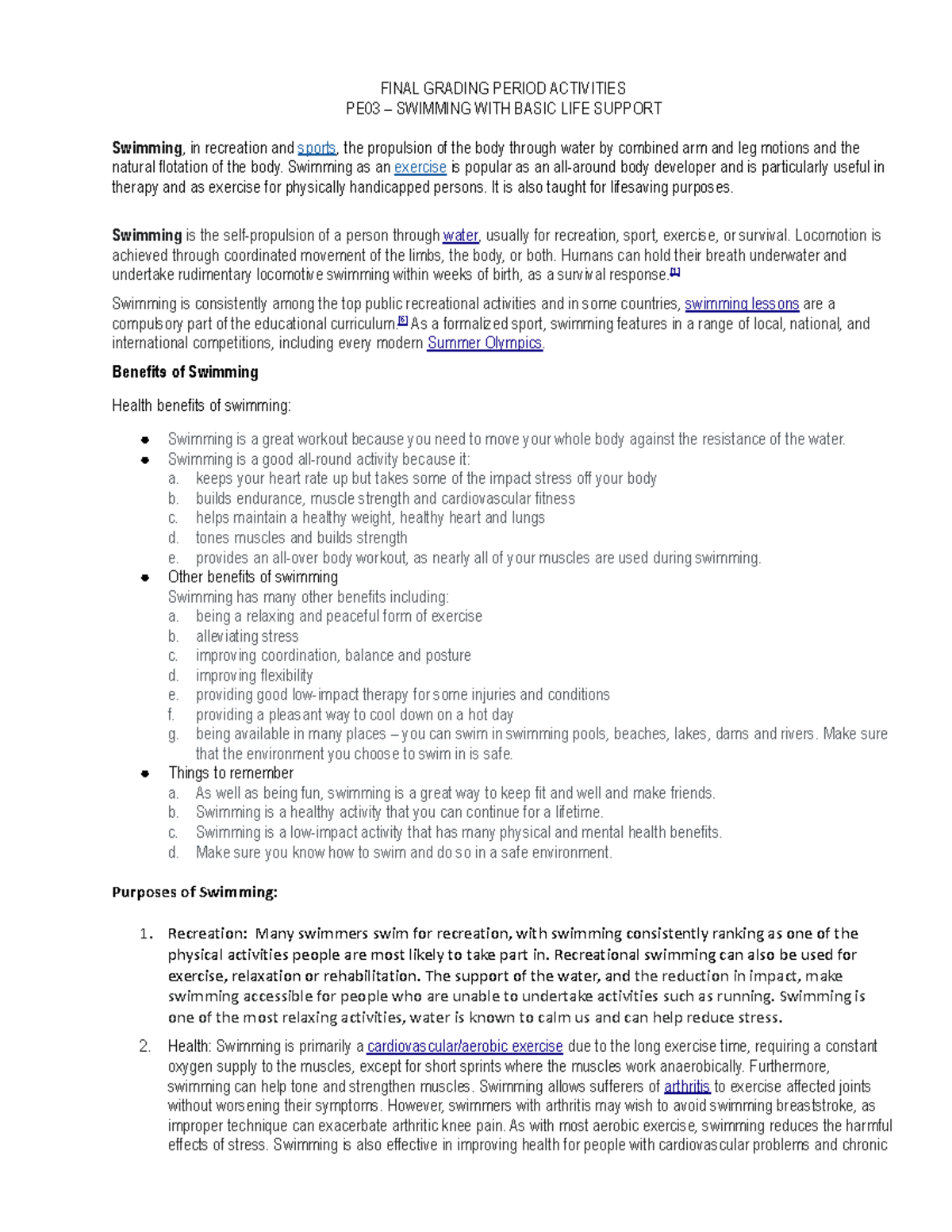 2 Swimming LECTURE NOTES - FINAL GRADING PERIOD ACTIVITIES PE03 ...
