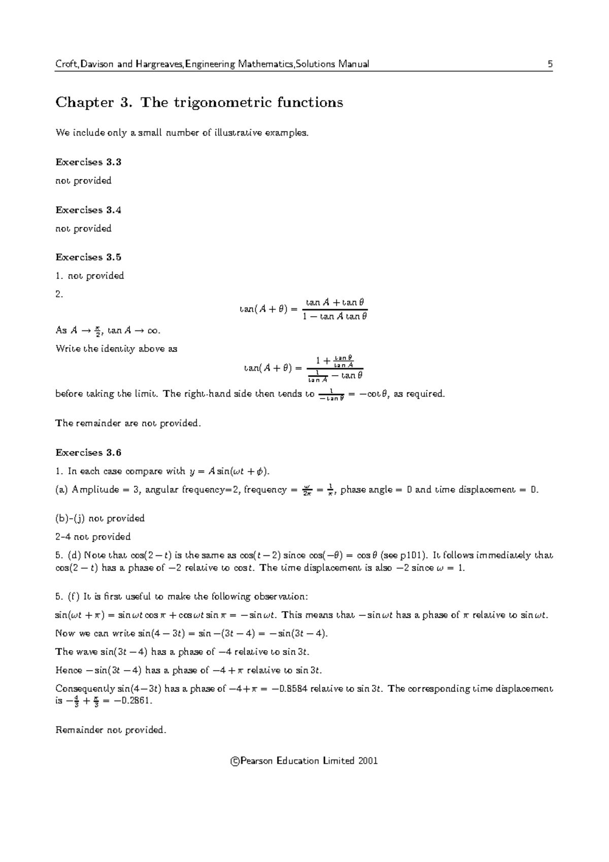 Chap03 - 공학수학 솔루션 - Croft,Davison and Hargreaves,Engineering Mathematics,Solutions Manual 5 ...