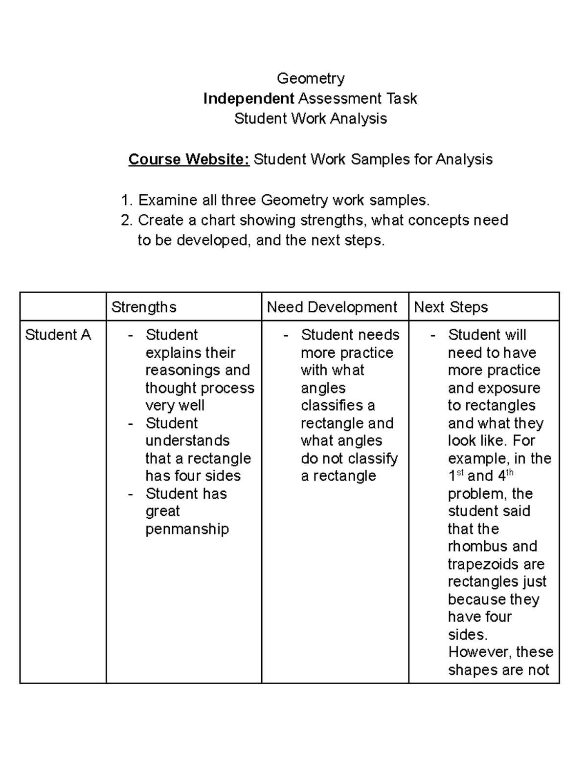 468 Geometry Independent Task - Geometry Independent Assessment Task ...