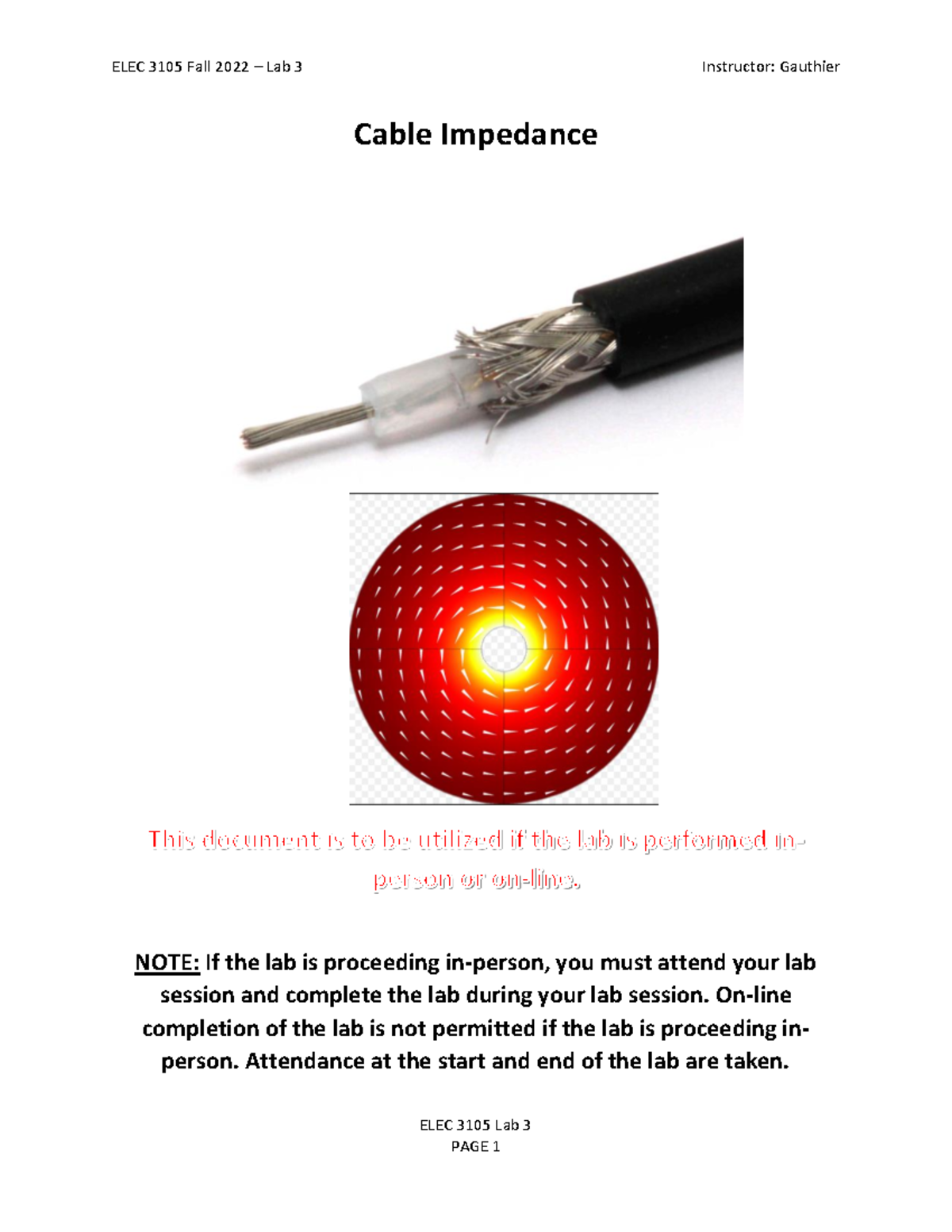 Elec 3105 Fall 2022 Lab 3 1 Completed Elec 3105 Lab 3 Cable Impedance Note If The Lab Is