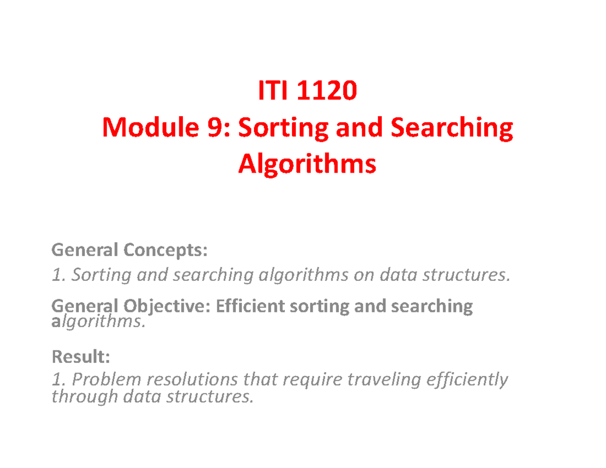 Sorting - Lecture notes 10 - Warning: TT: undefined function: 32 ITI ...