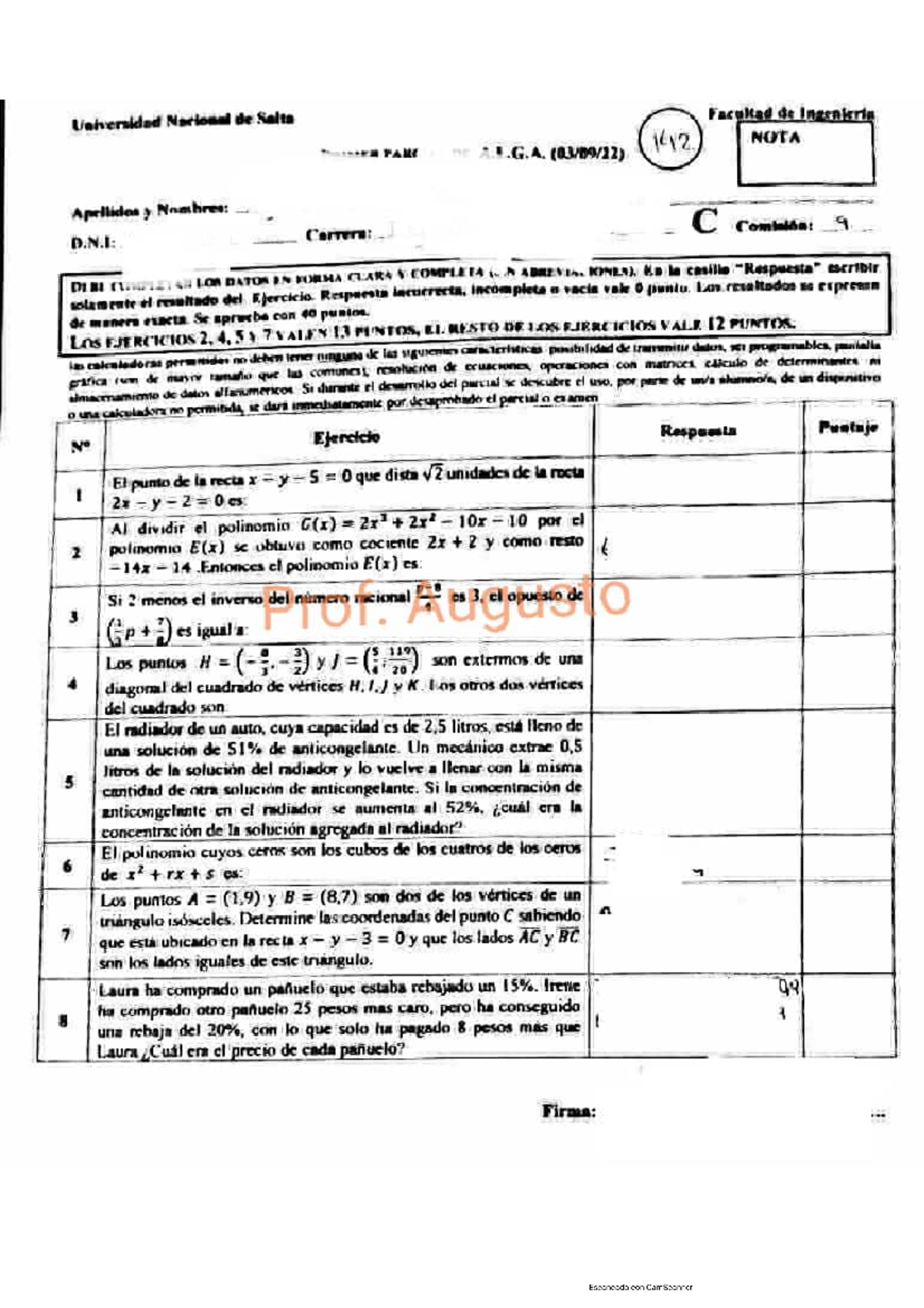Parcial alga 2c 2022 prof. augusto - Álgebra Lineal y Geometría ...