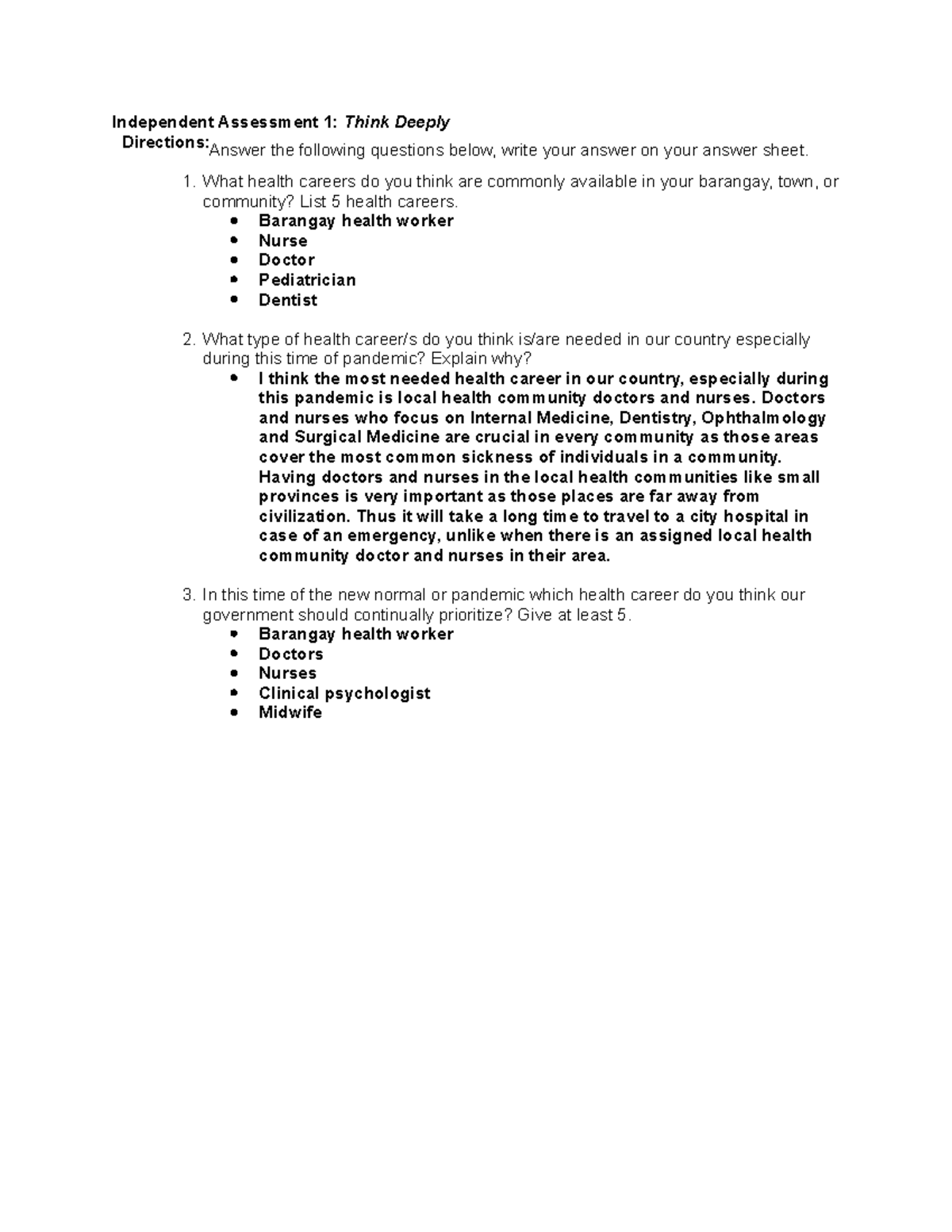 Independent Assessment 1 Think Deeply Independent Assessment 1 Think ...