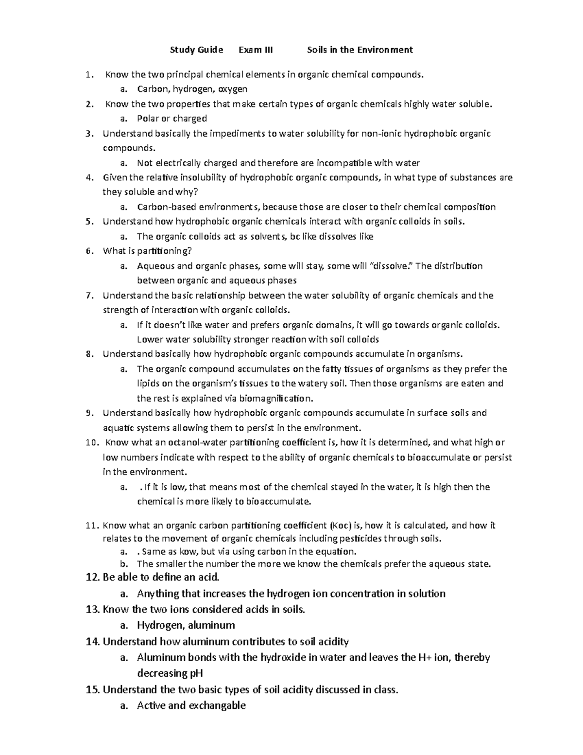 SWS 3022 Exam III Study Guide Soils - Study Guide Exam III Soils in the ...
