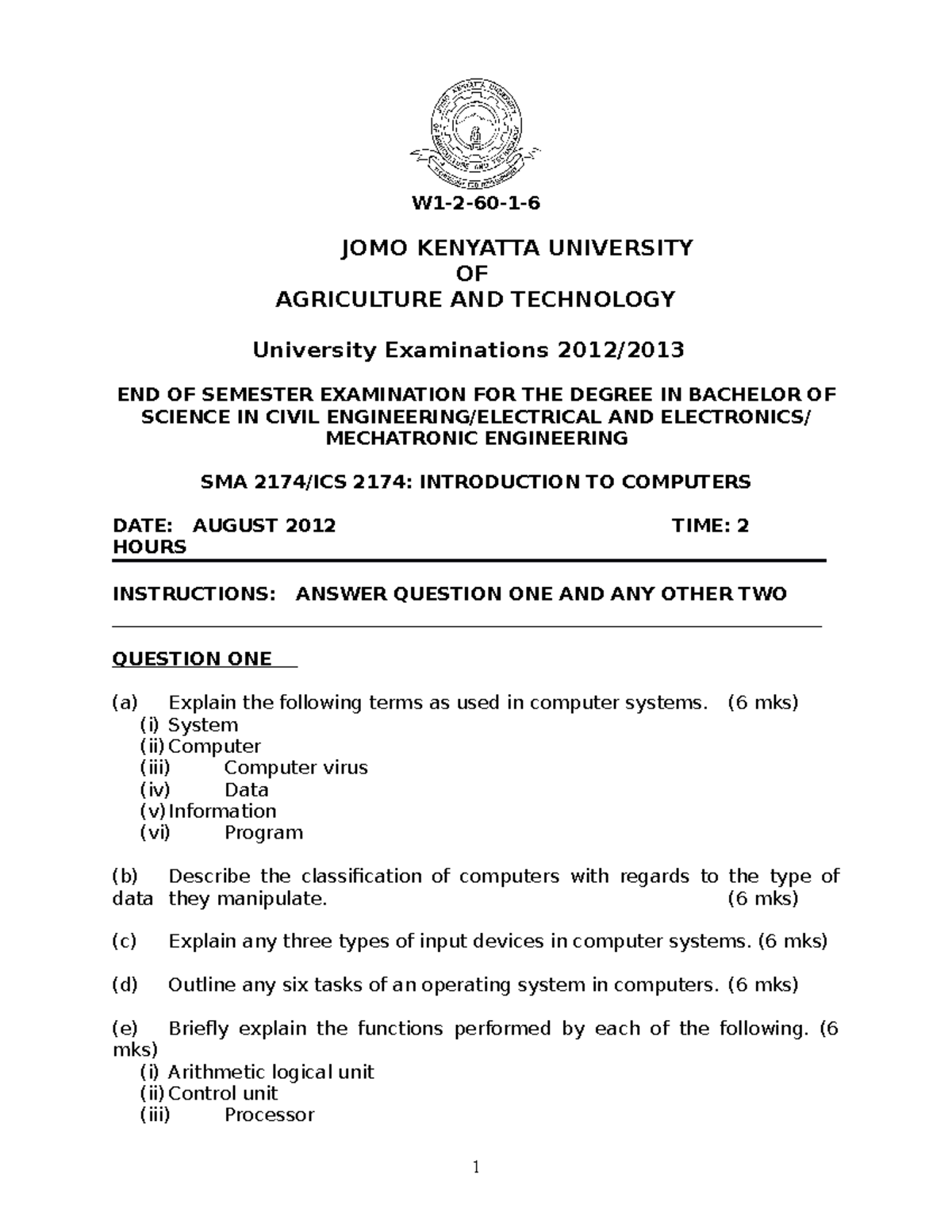SMA 2174 ICS 2174 - Good material - W1-2-60-1- JOMO KENYATTA UNIVERSITY ...
