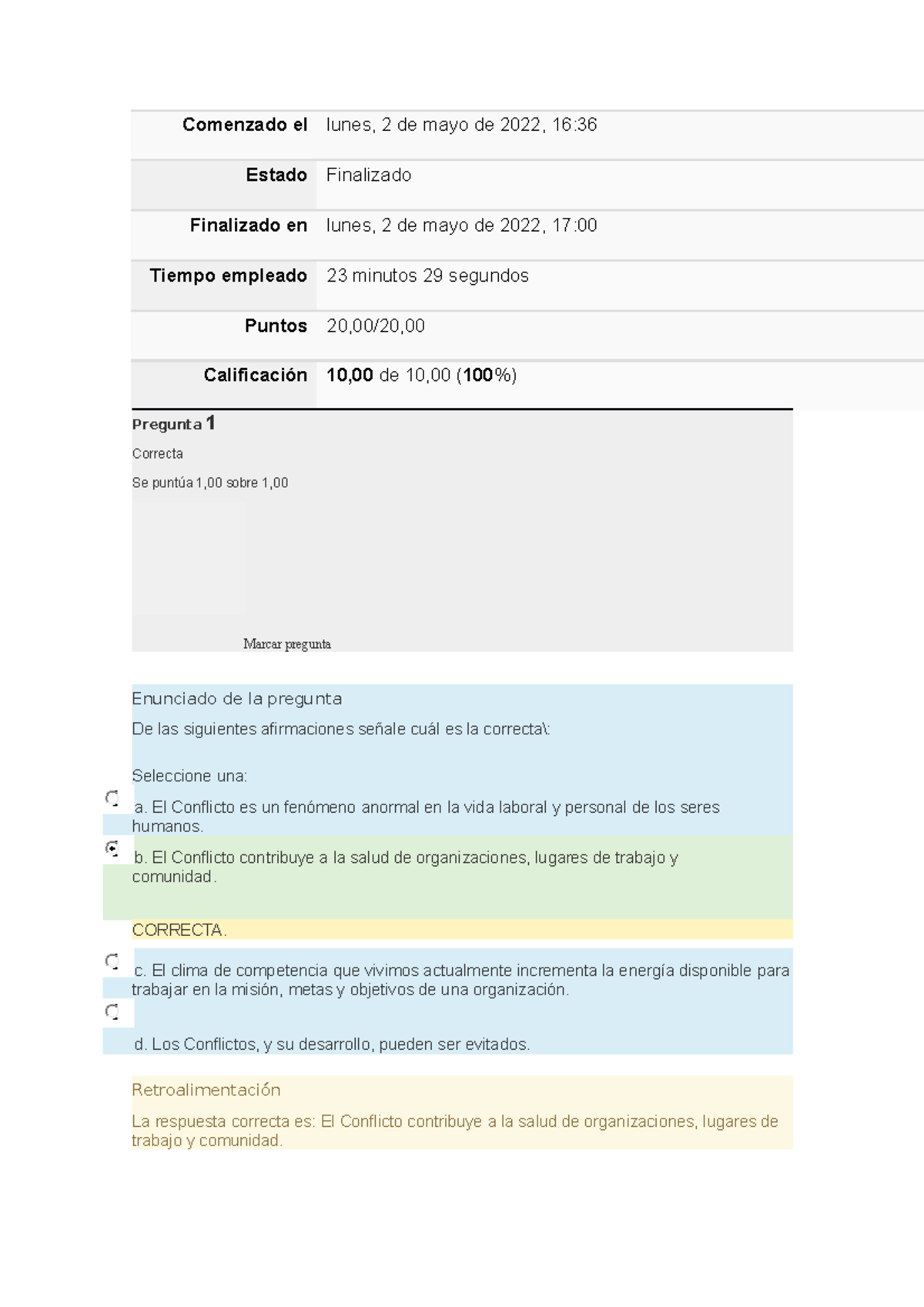 Examen DD040 Tecnicas Resolucion de Conflictos - Comenzado el lunes, 2 ...