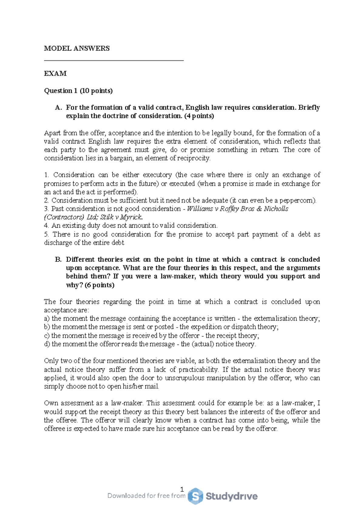 Model answers resit (exam + assignment) April 2017 - MODEL ANSWERS ...