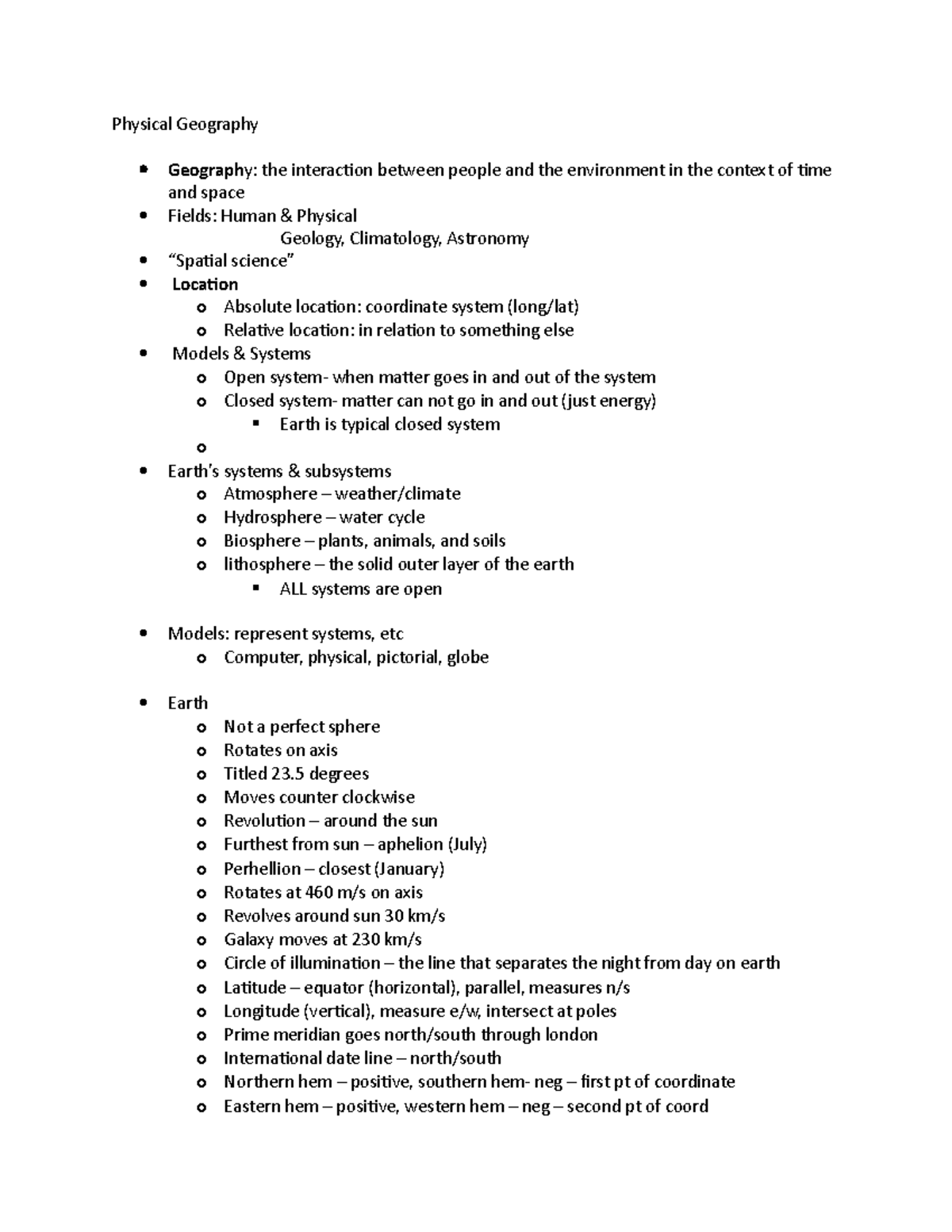 Physical Geography Lecture Notes - Physical Geography Geography: the ...