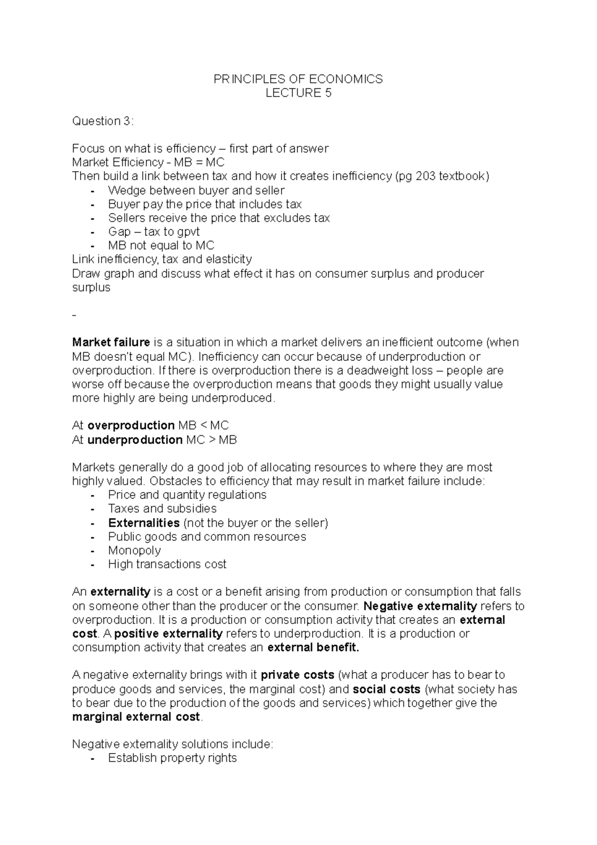 Principles OF Economics L5 - PRINCIPLES OF ECONOMICS LECTURE 5 Question ...