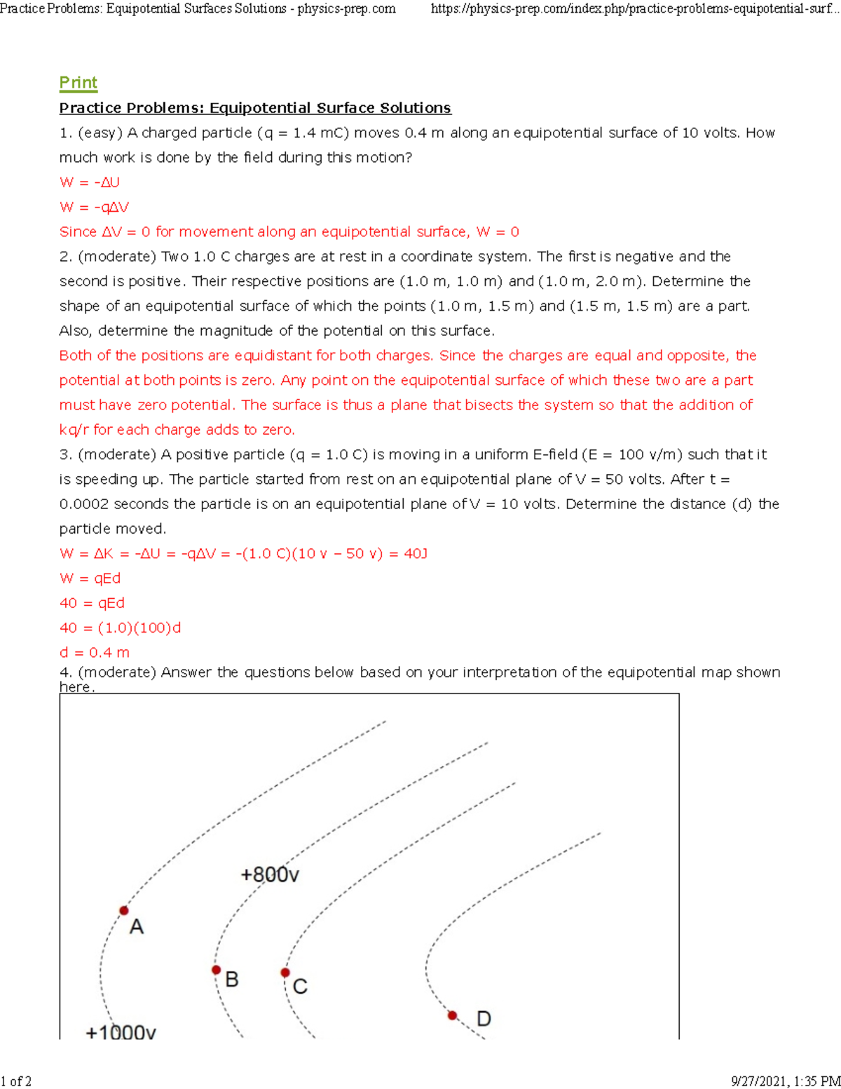 Practice Problems Equipotential Surfaces Solutions - physics-prep ...