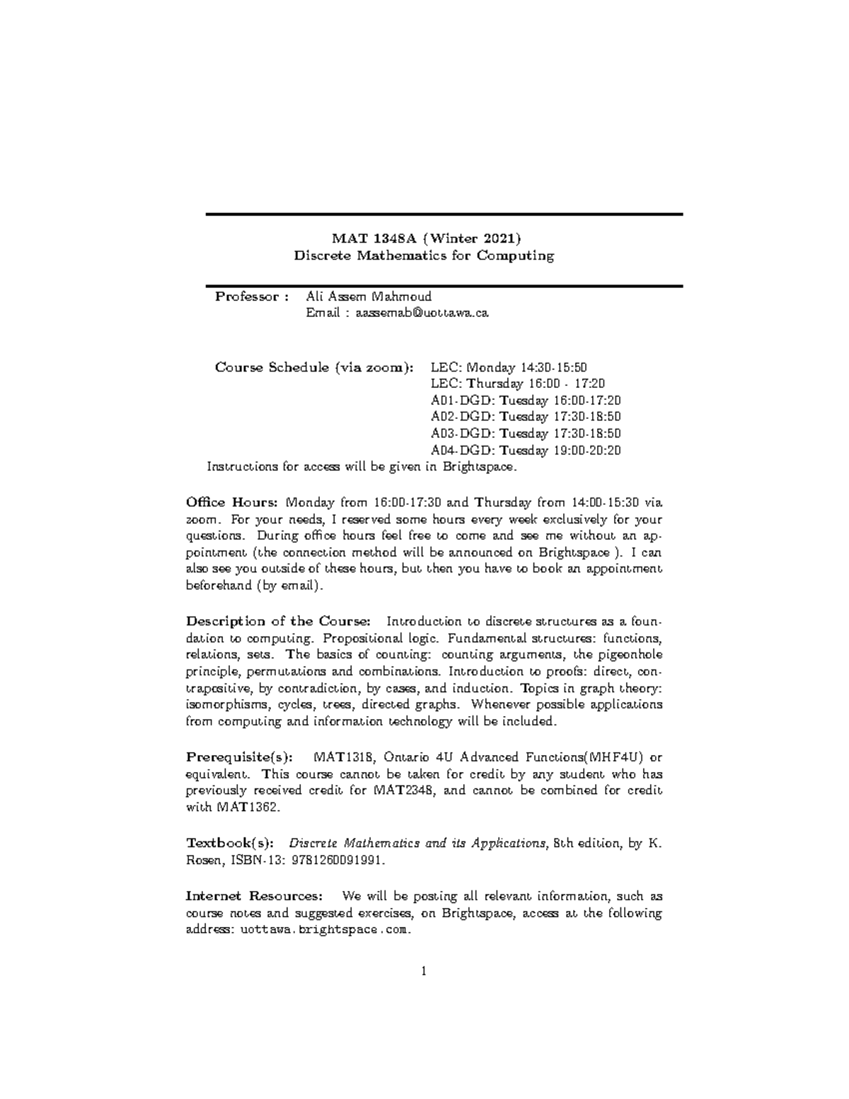 Winter 2021 Syllabus - MAT 1348A (Winter 2021) Discrete Mathematics for ...