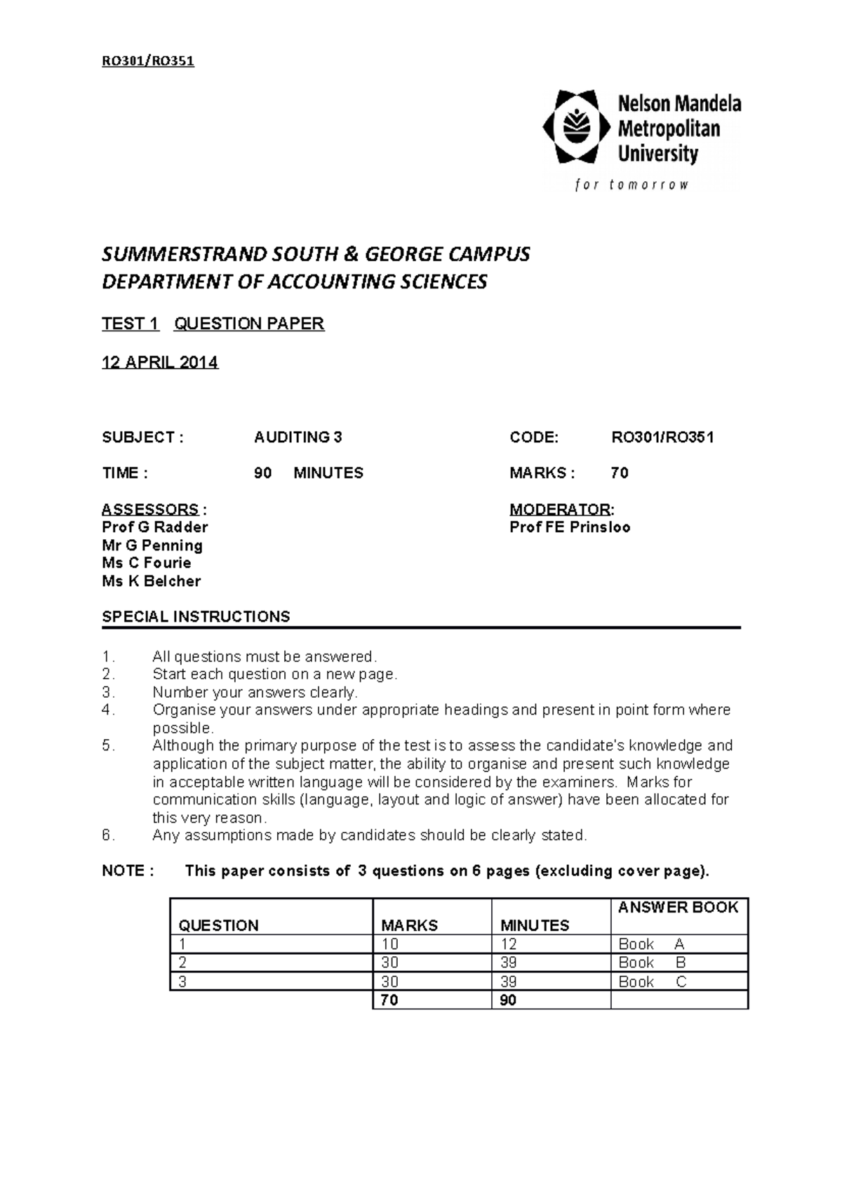 2014 RO301 Test 1 Questions - SUMMERSTRAND SOUTH GEORGE CAMPUS ...