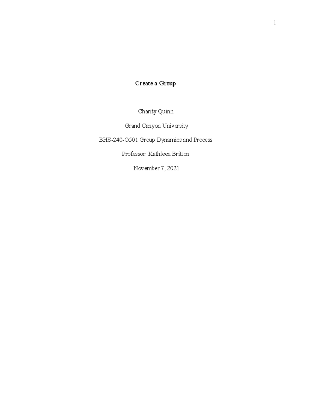 Create a group - Grade: A - BHS-240 - GCU - Studocu