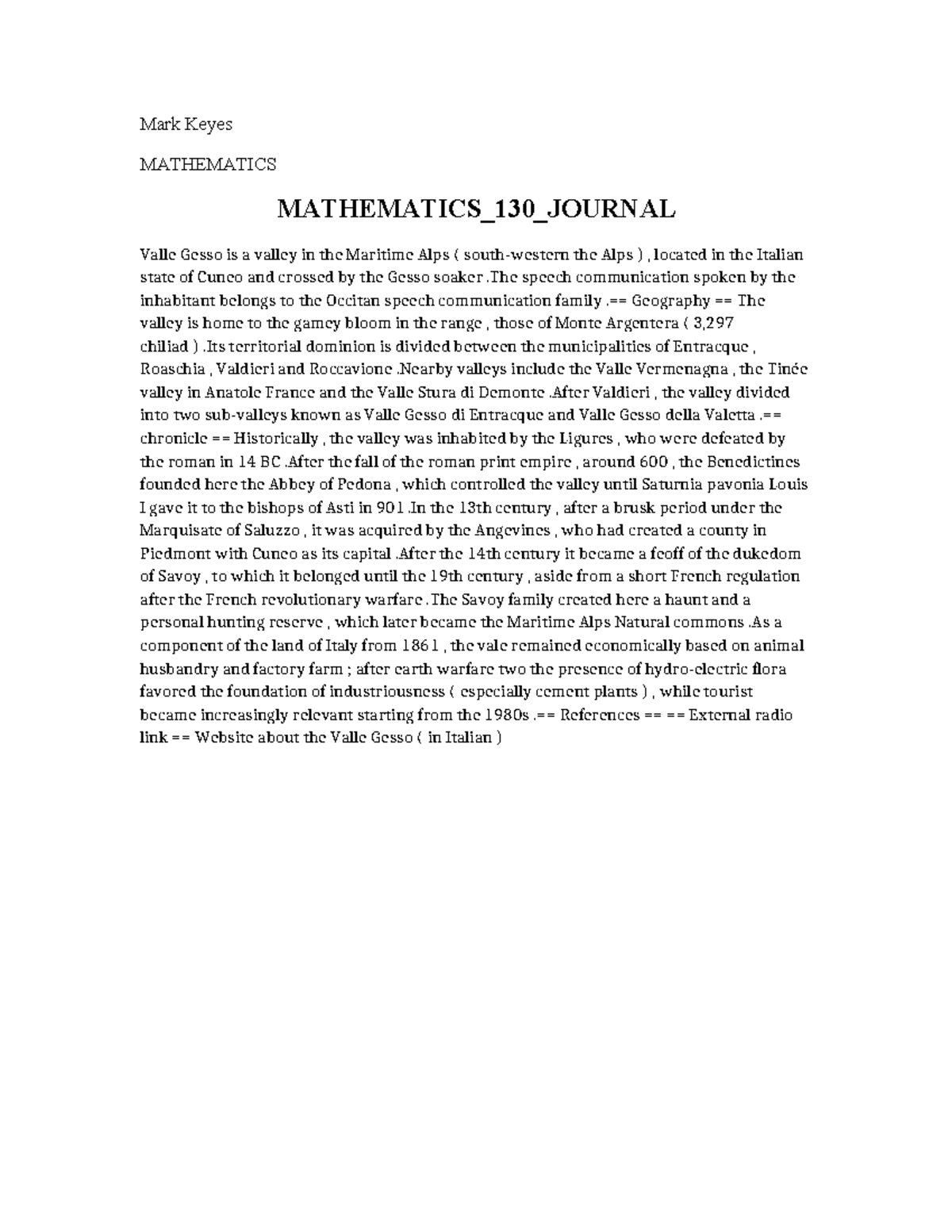 Mathematics 130 Journal - Mark Keyes MATHEMATICS MATHEMATICS_130 ...