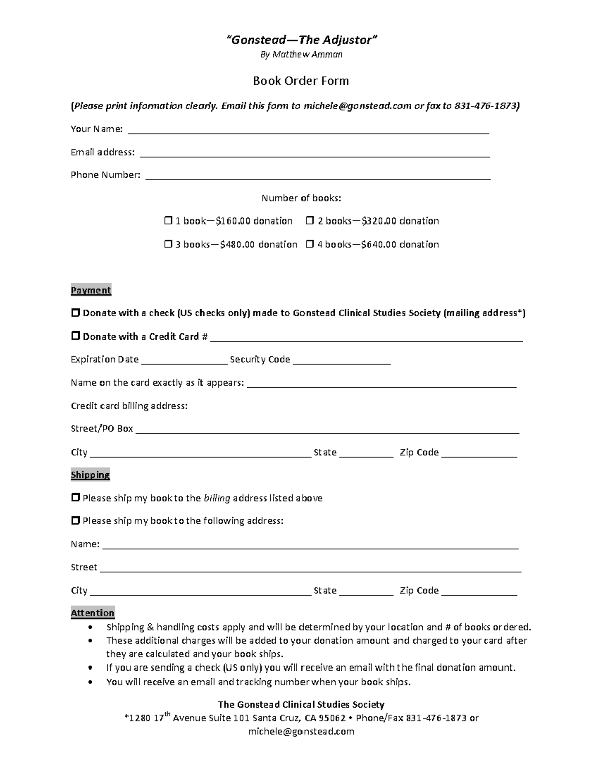Gonstead The Adjustor Book Order Form - “Gonstead—The Adjustor” By ...