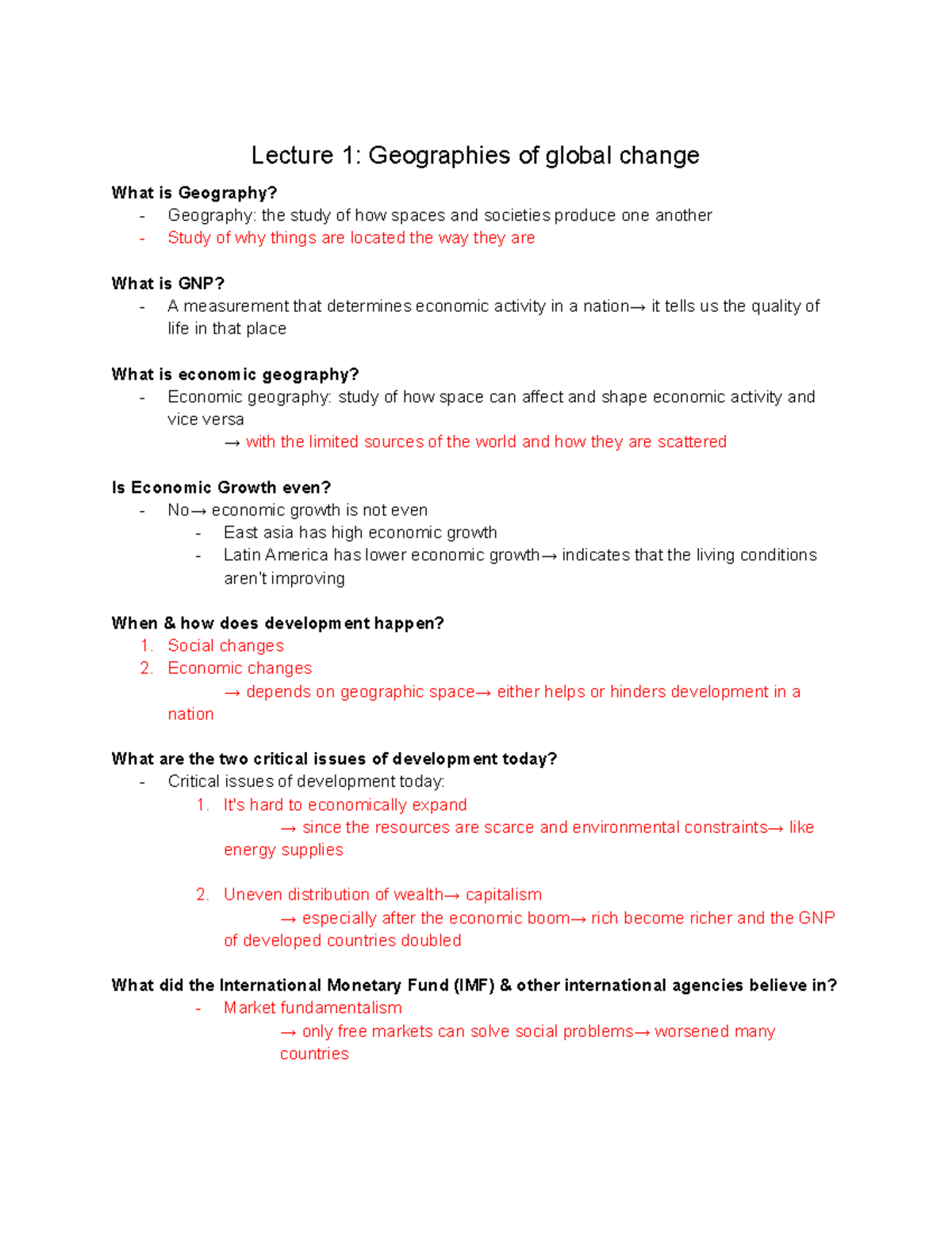 GEOG 216 study guide - Lecture 1: Geographies of global change What is ...