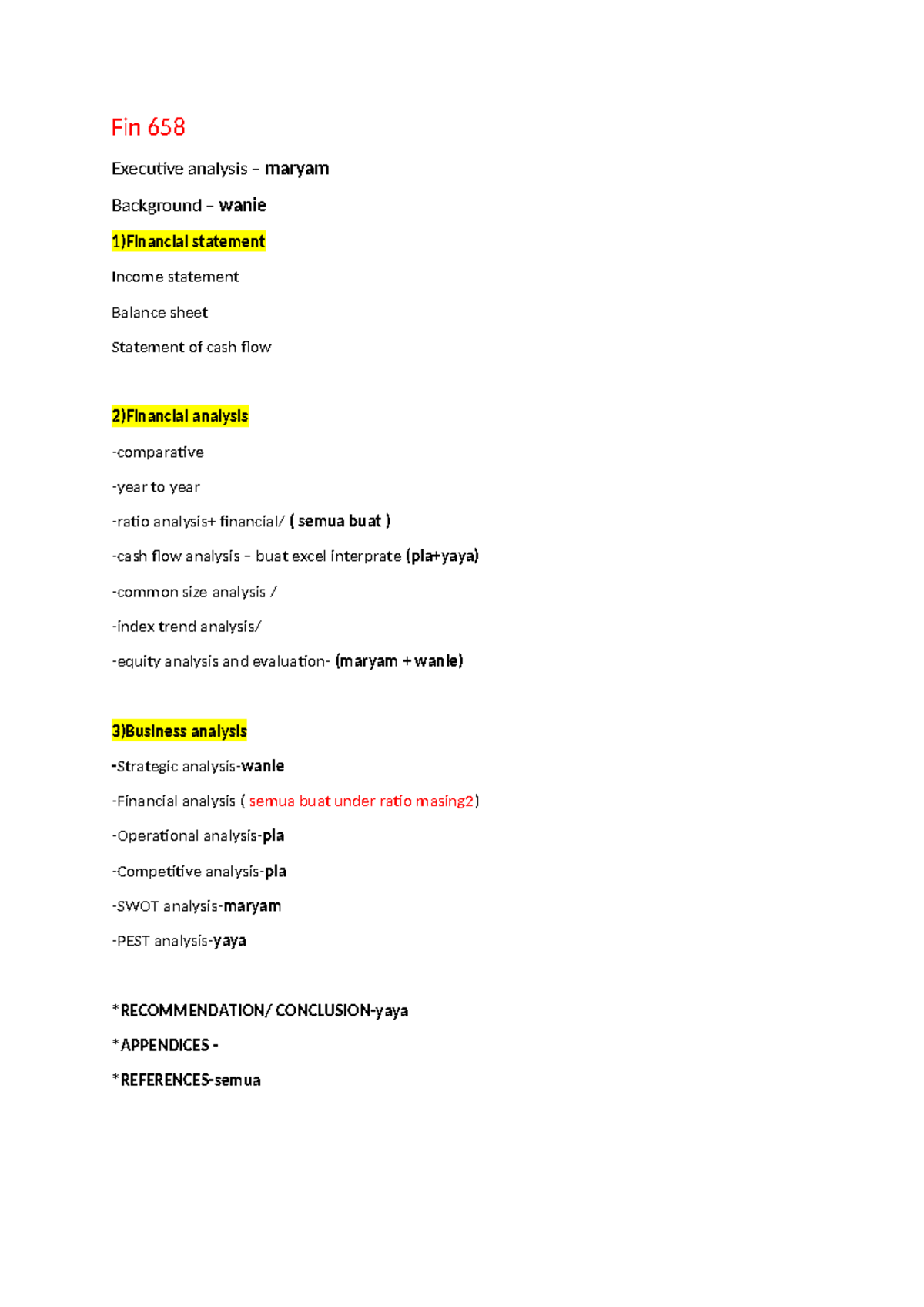 Checklist - FIN658 - Fin 658 Executive analysis – maryam Background – wanie 1)Financial ...